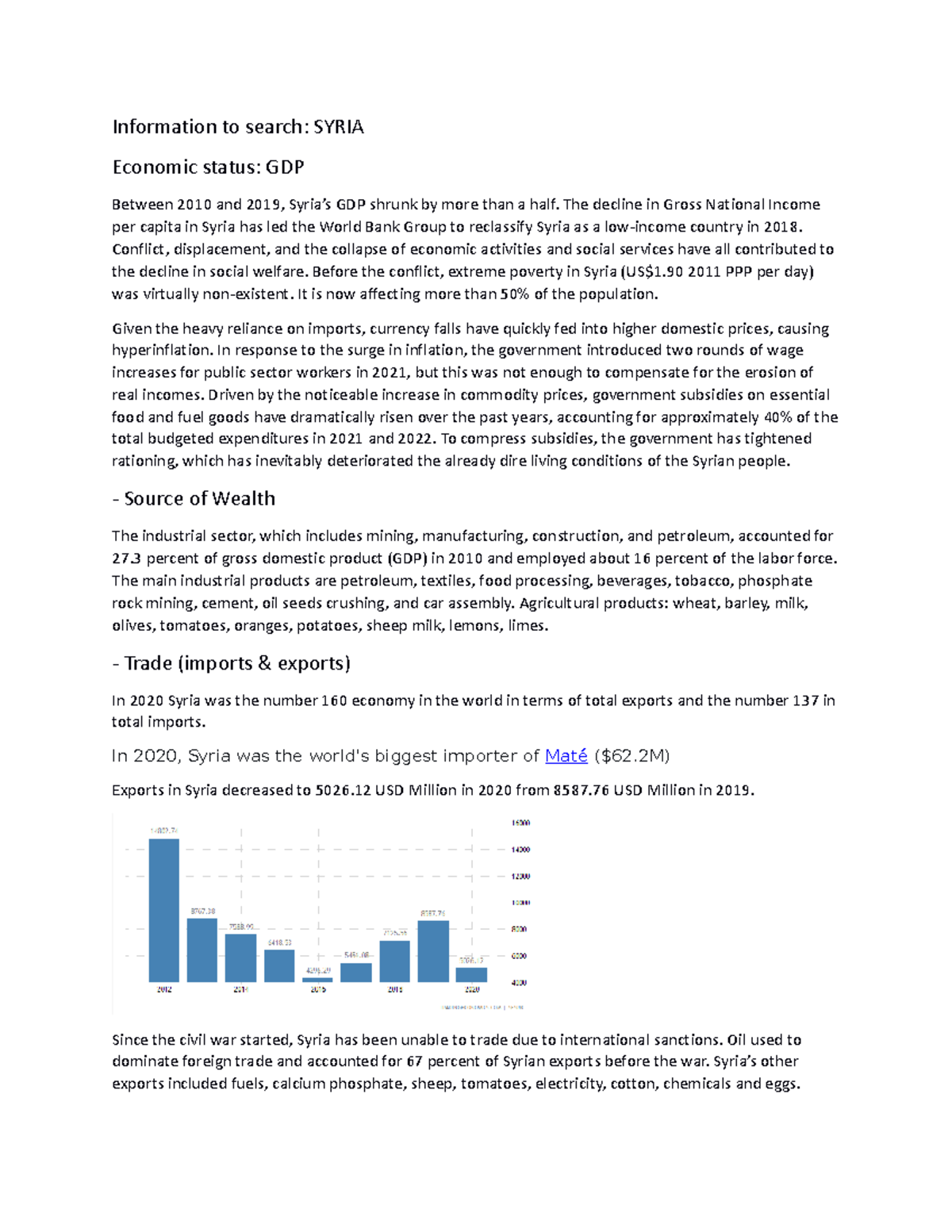 Syria - Readings - Information to search: SYRIA Economic status: GDP ...
