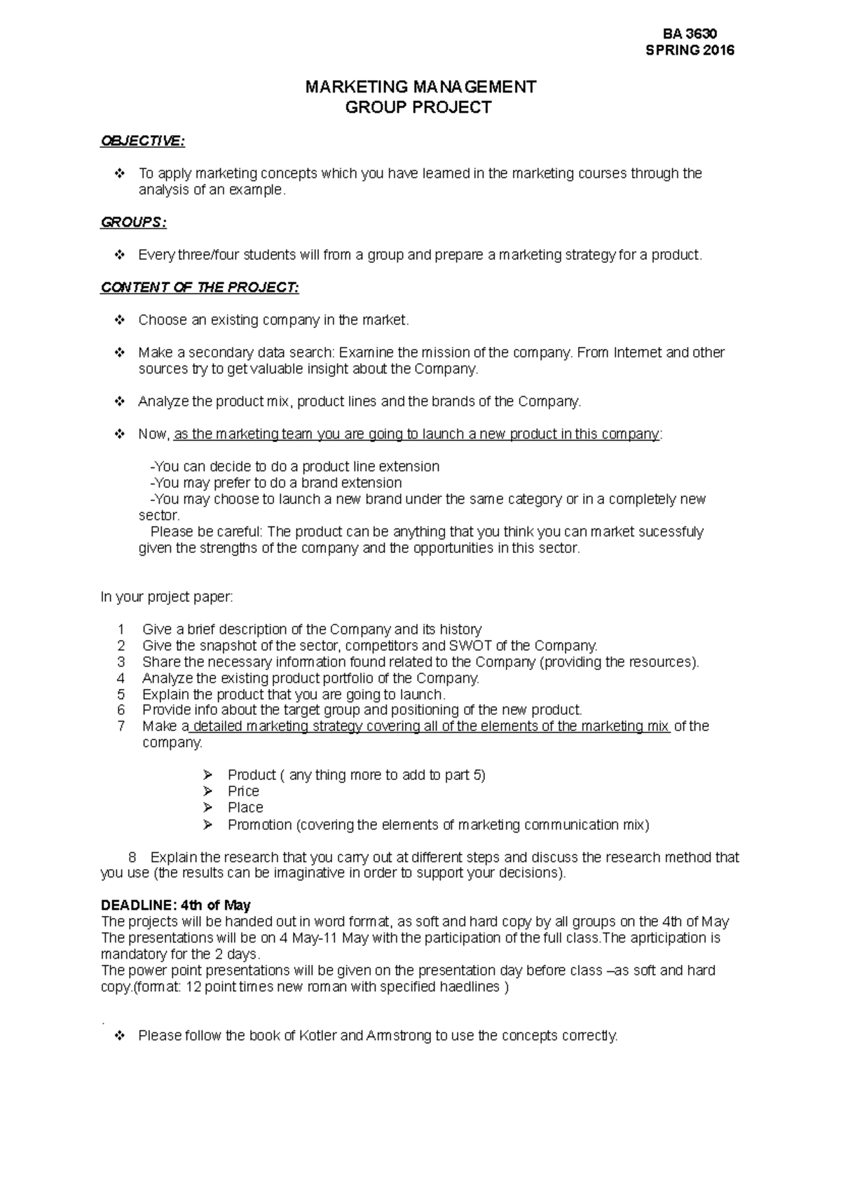 BA 3630 Spring 2016 Marketing Management - BA 3630 SPRING 2016 ...