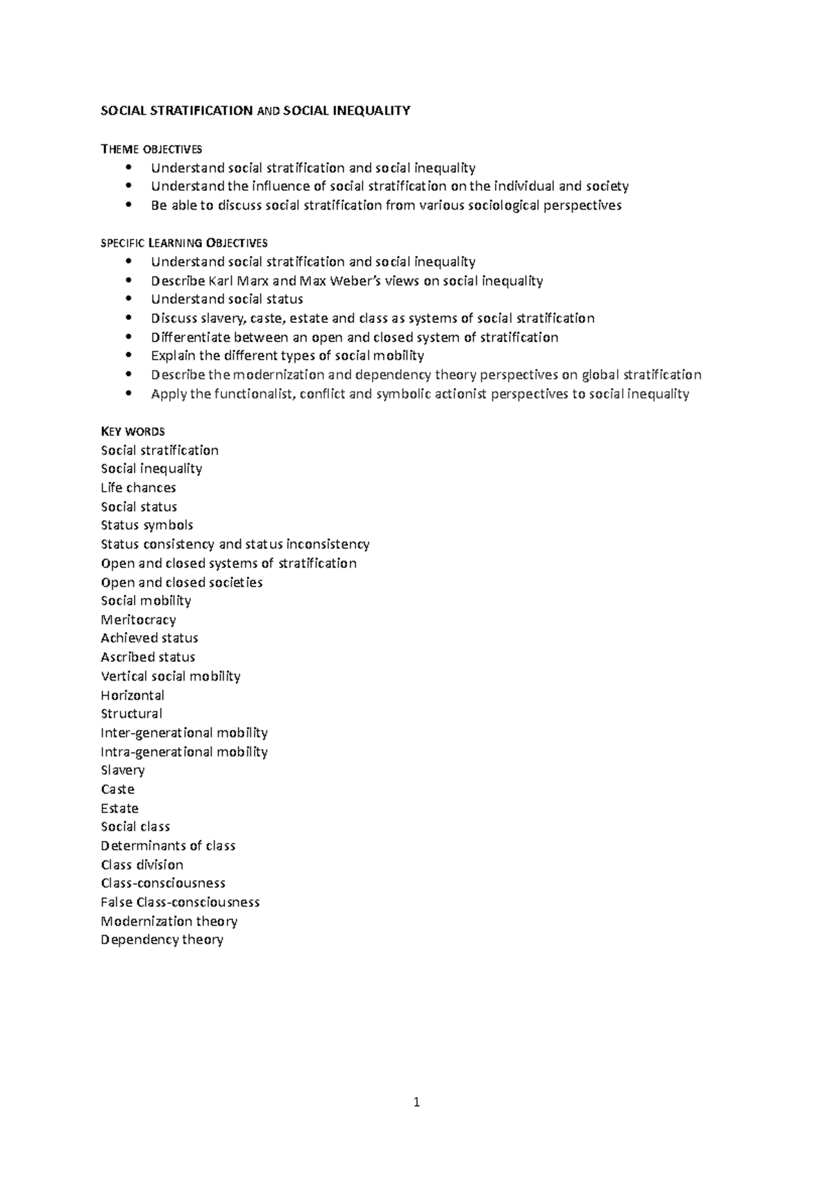 Social stratification and social inequality Theme summary and study ...