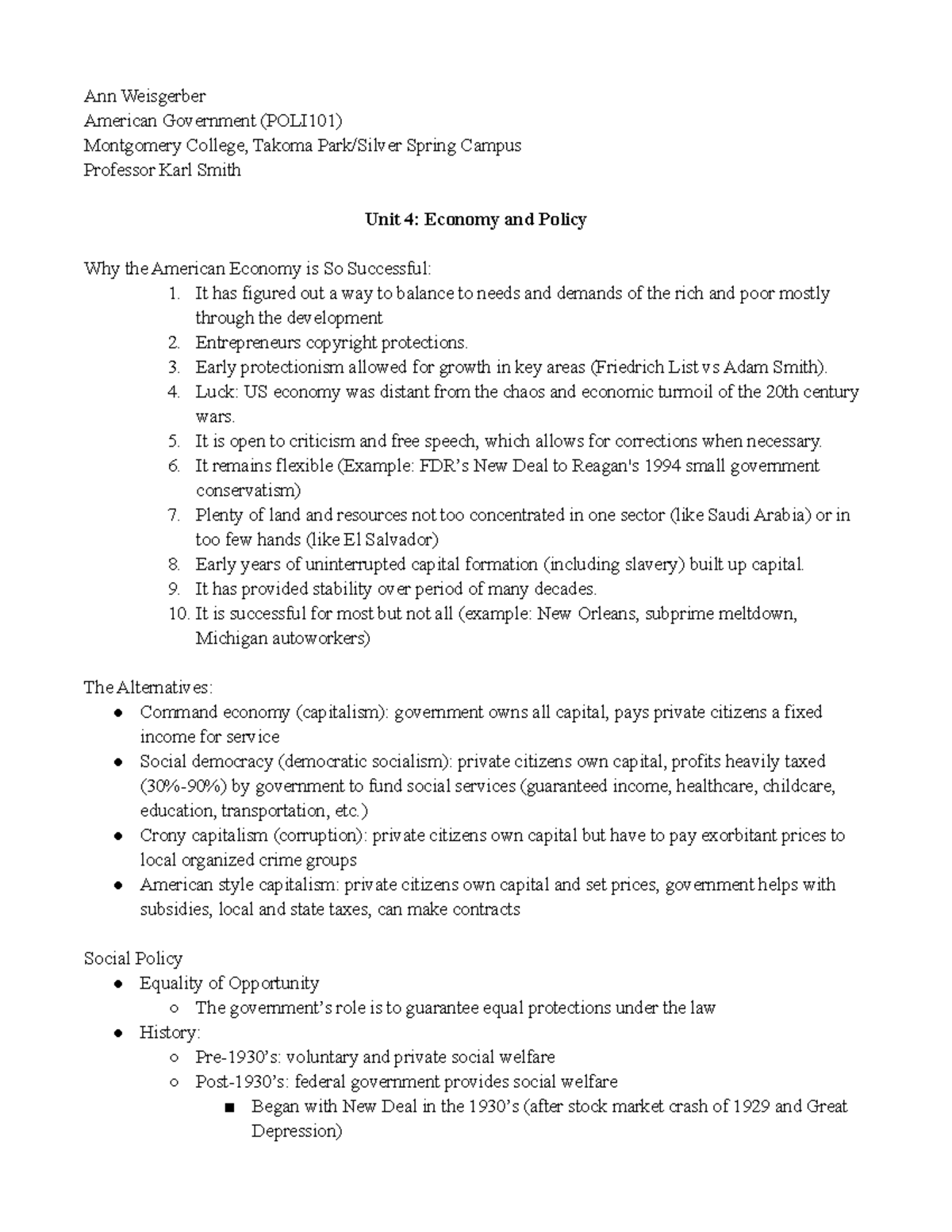 Unit 4 Notes - Ann Weisgerber American Government (POLI101) Montgomery ...
