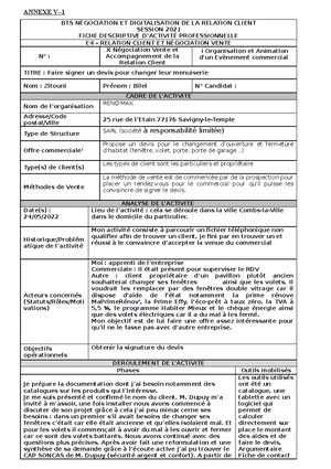 Bts ndrc 2021 e4 - fiche descriptive - ANNEXE V– BTS NÉGOCIATION ET ...