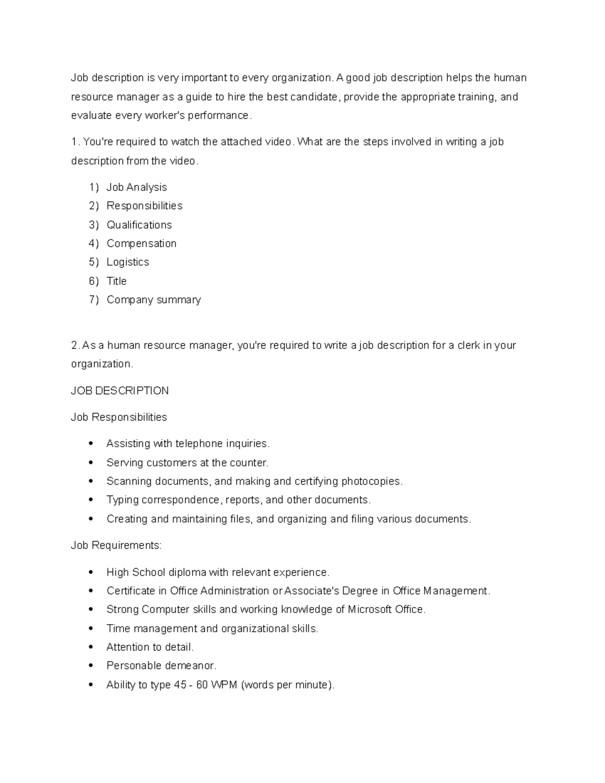 Exercise Job Description SEM 2 MID YEAR Job Description Is Very exercise-job-description-sem-2-mid-year-job-description-is-very