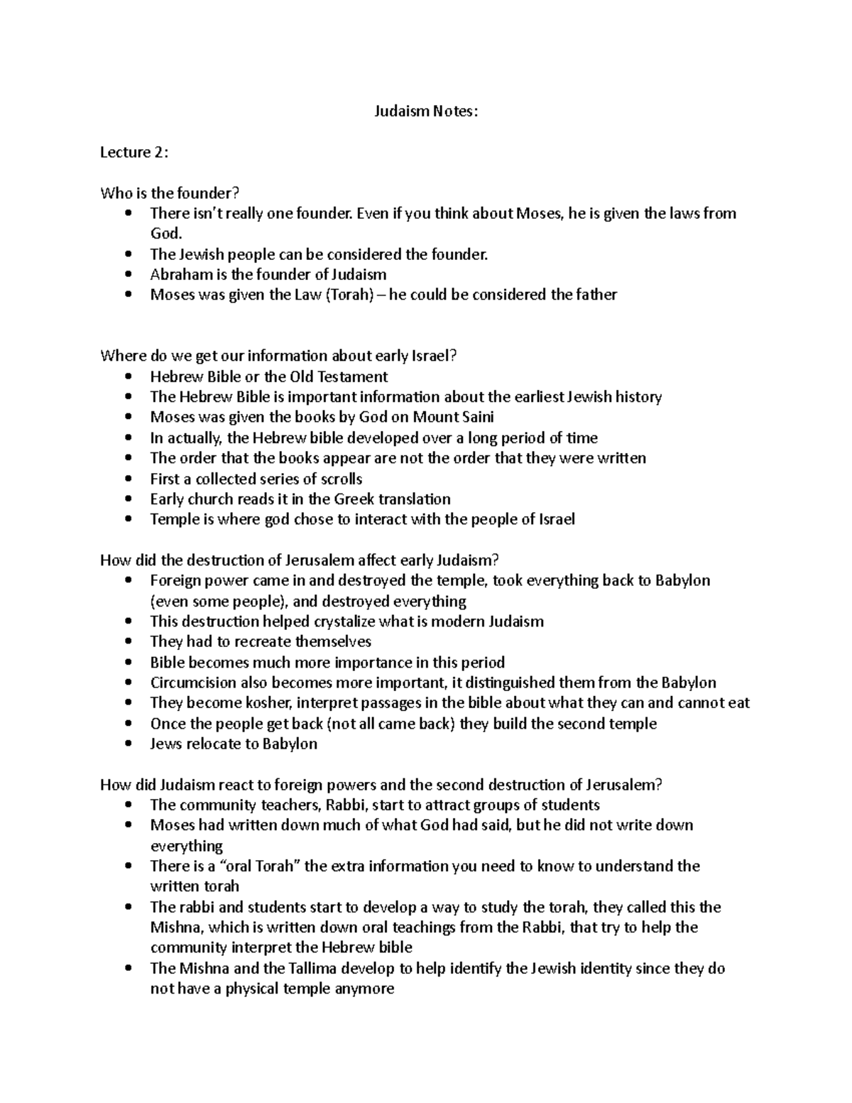 Judaism Notes - Dr. Erin Darby, Textbook - Guy L. Beck. Experiencing ...