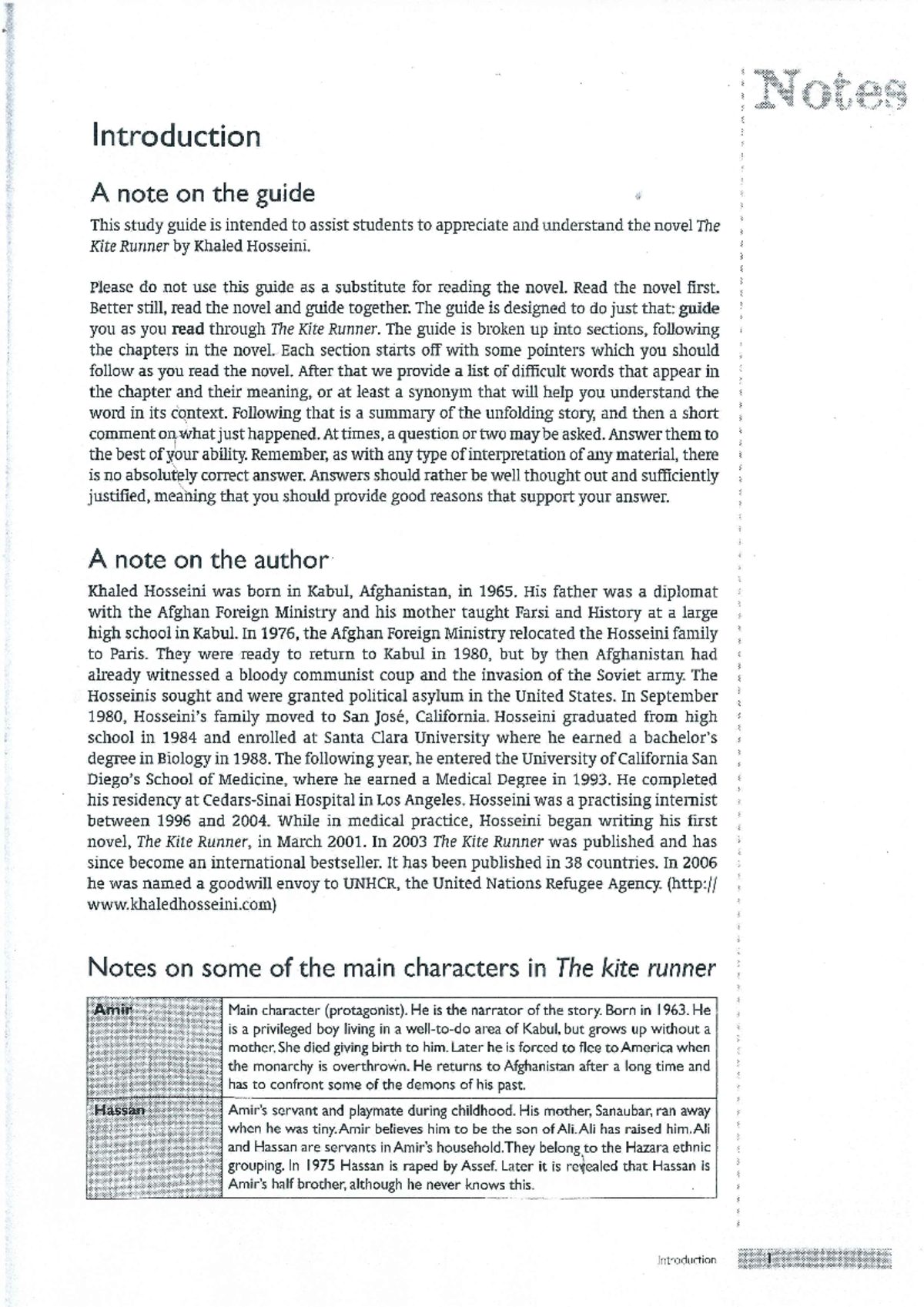 Kite Runner Introduction Page 1 - Studocu