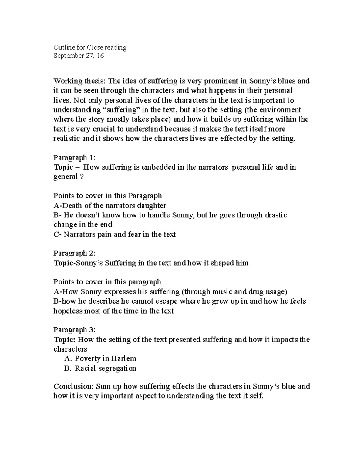 English 220 Outline - Outline for Close reading September 27, 16 ...