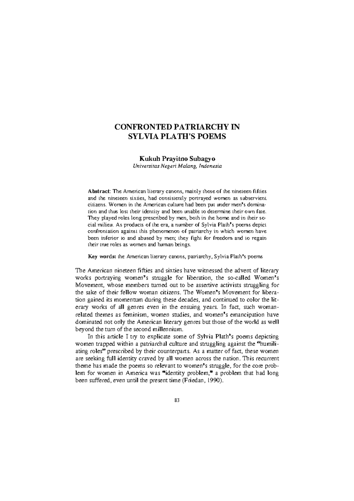 Confronted Patriarchy IN Sylvia Plath'S Poems - 83 CONFRONTED ...