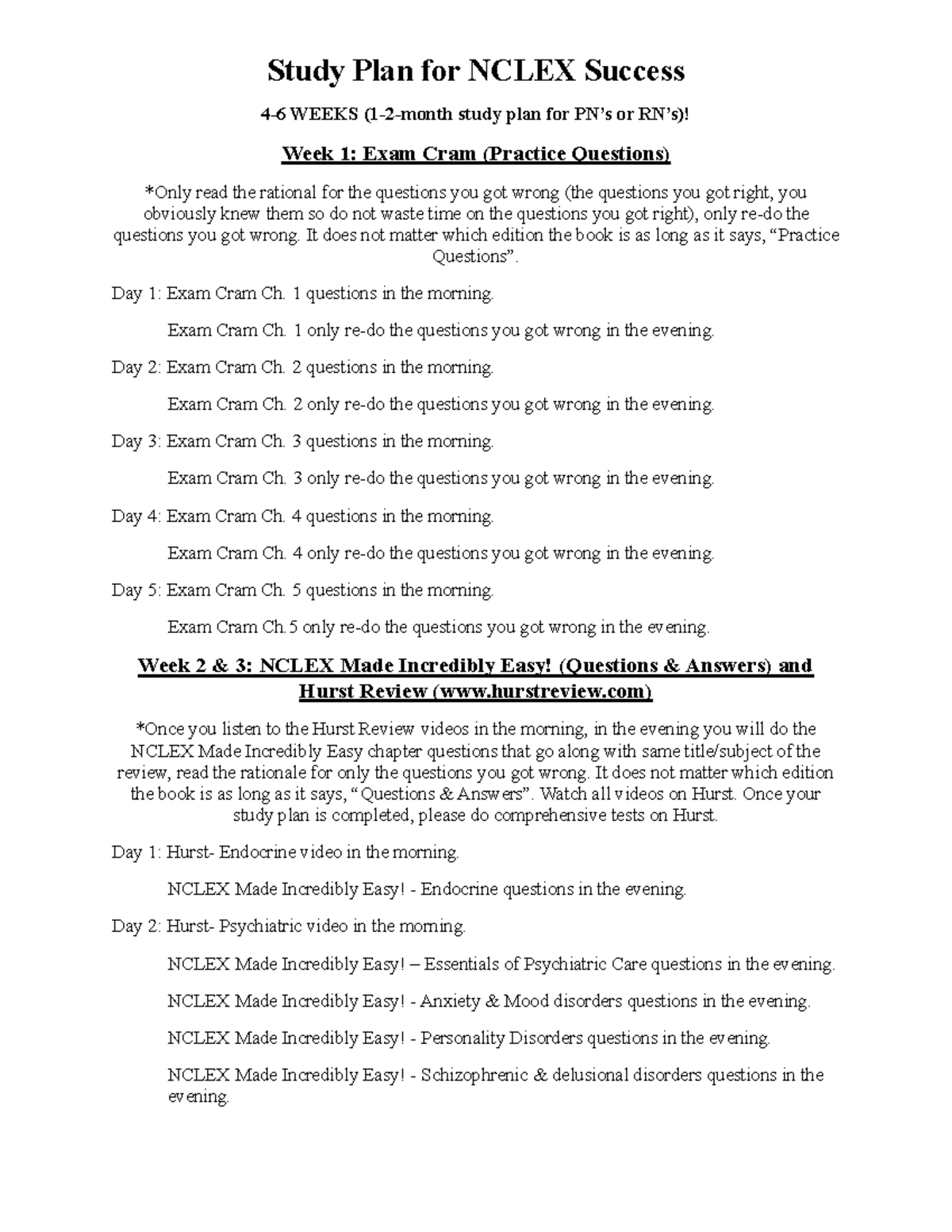Study Plan for Nclex Success copy - Study Plan for NCLEX Success 4 - 6 ...