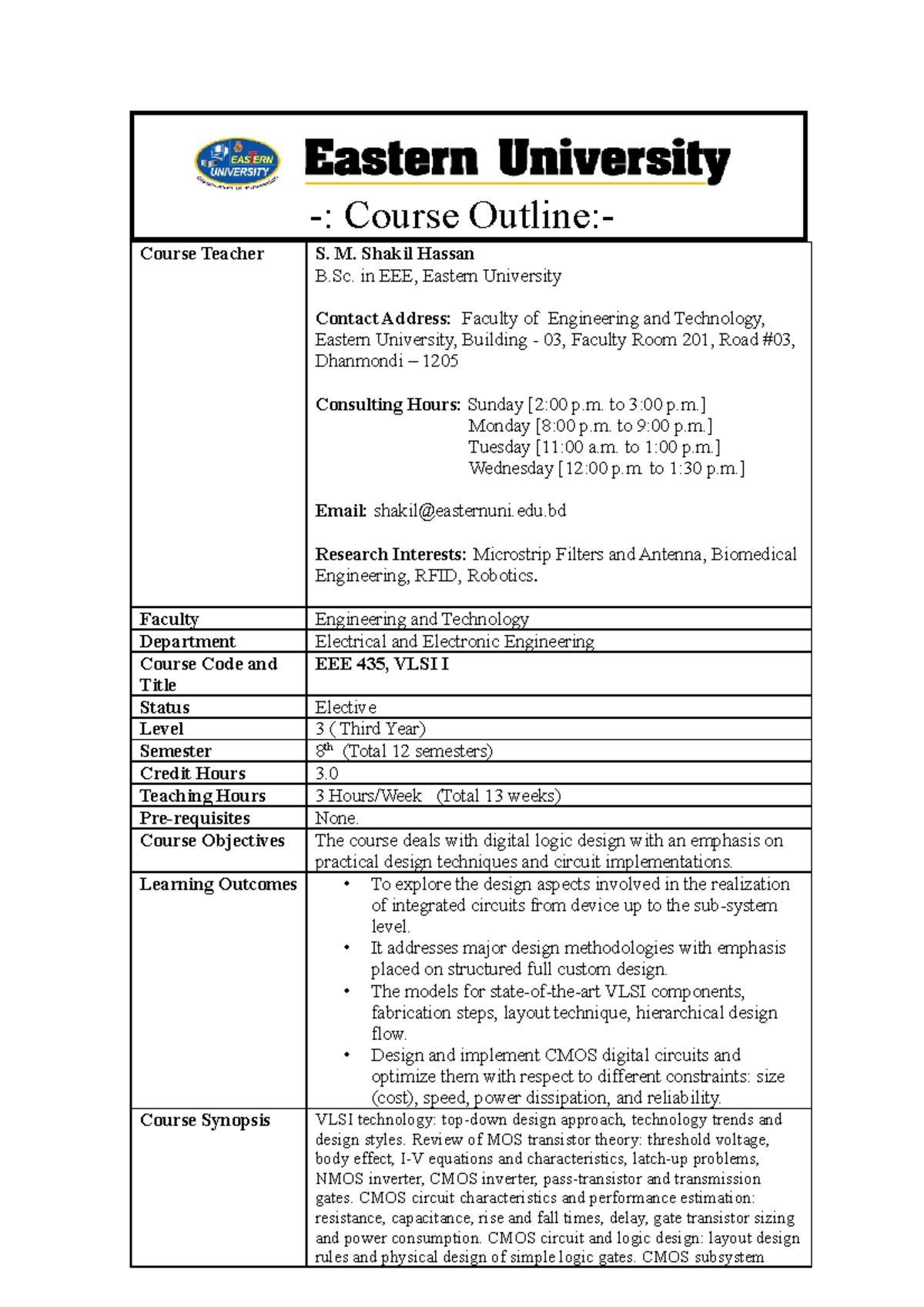 EEE 435-course outline-SH -: Course Outline:- Course Teacher S. M ...