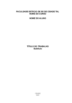 Modelo de TCC Estacio de Sa - FACULDADE ESTÁCIO DE SÁ DE CIDADE TAL ...