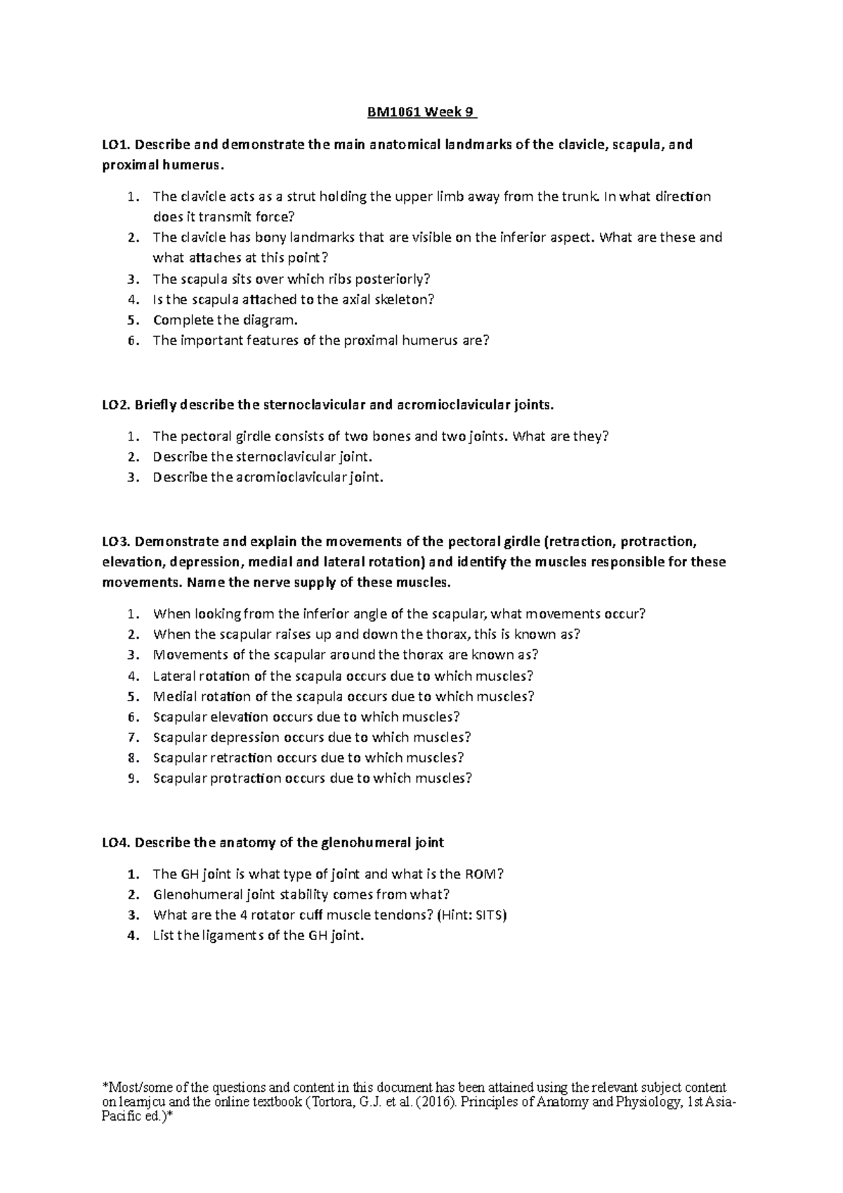 WEEK 9- SEM1 Anatomy - BM1061 Week 9 LO1. Describe and demonstrate the ...