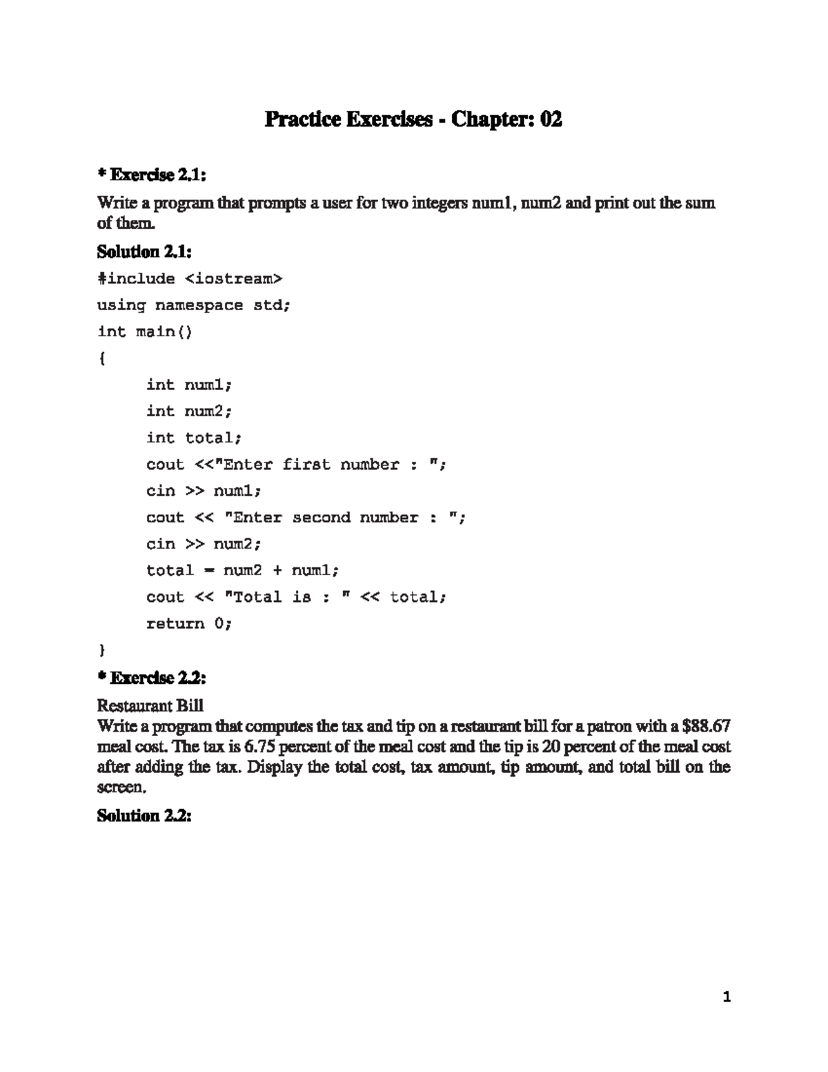 Chapter 2 Practice Exercises Cpp Anti Copy - Trường Đại học Công nghệ Thông tin và Truyền thông ...