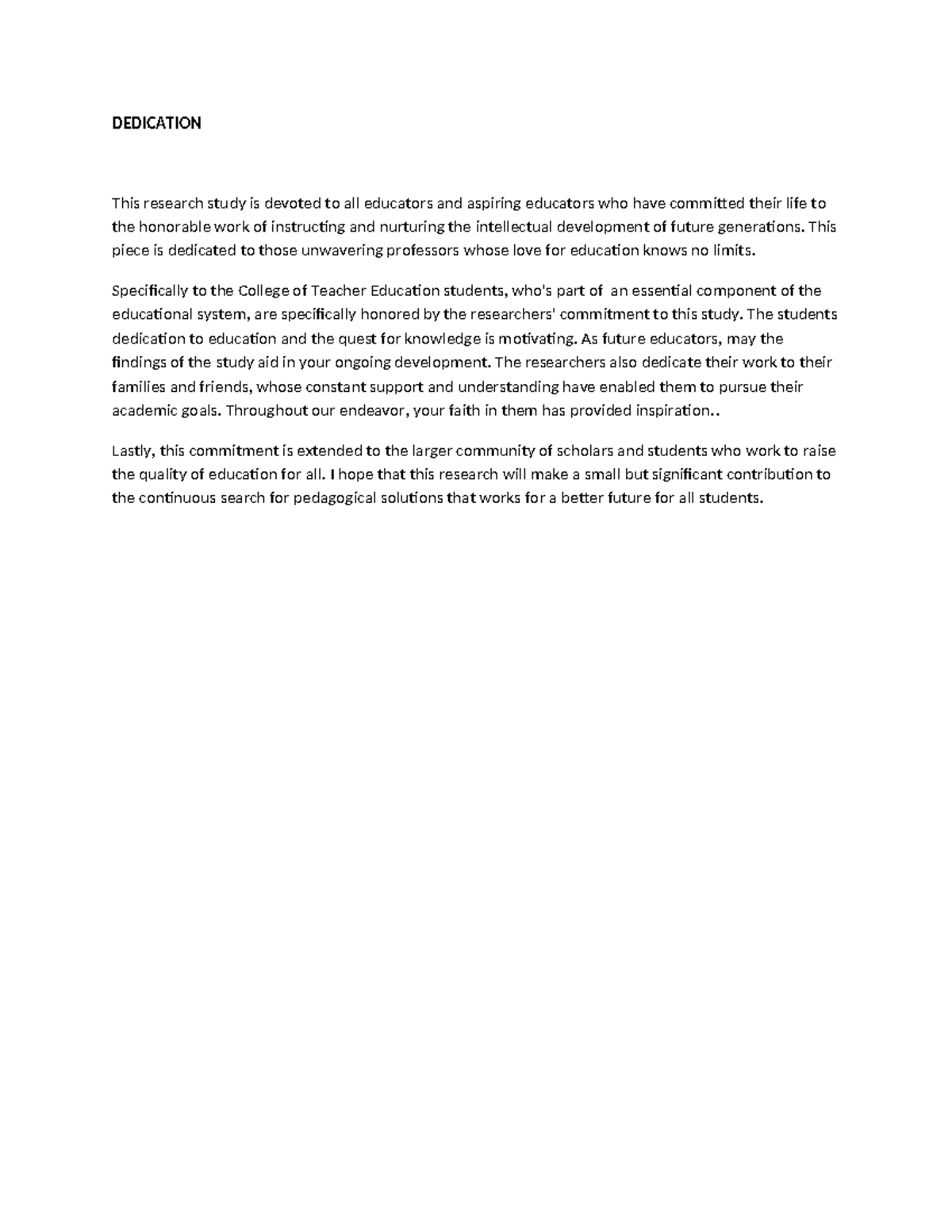 Preliminaries dedication zarah - DEDICATION This research study is ...