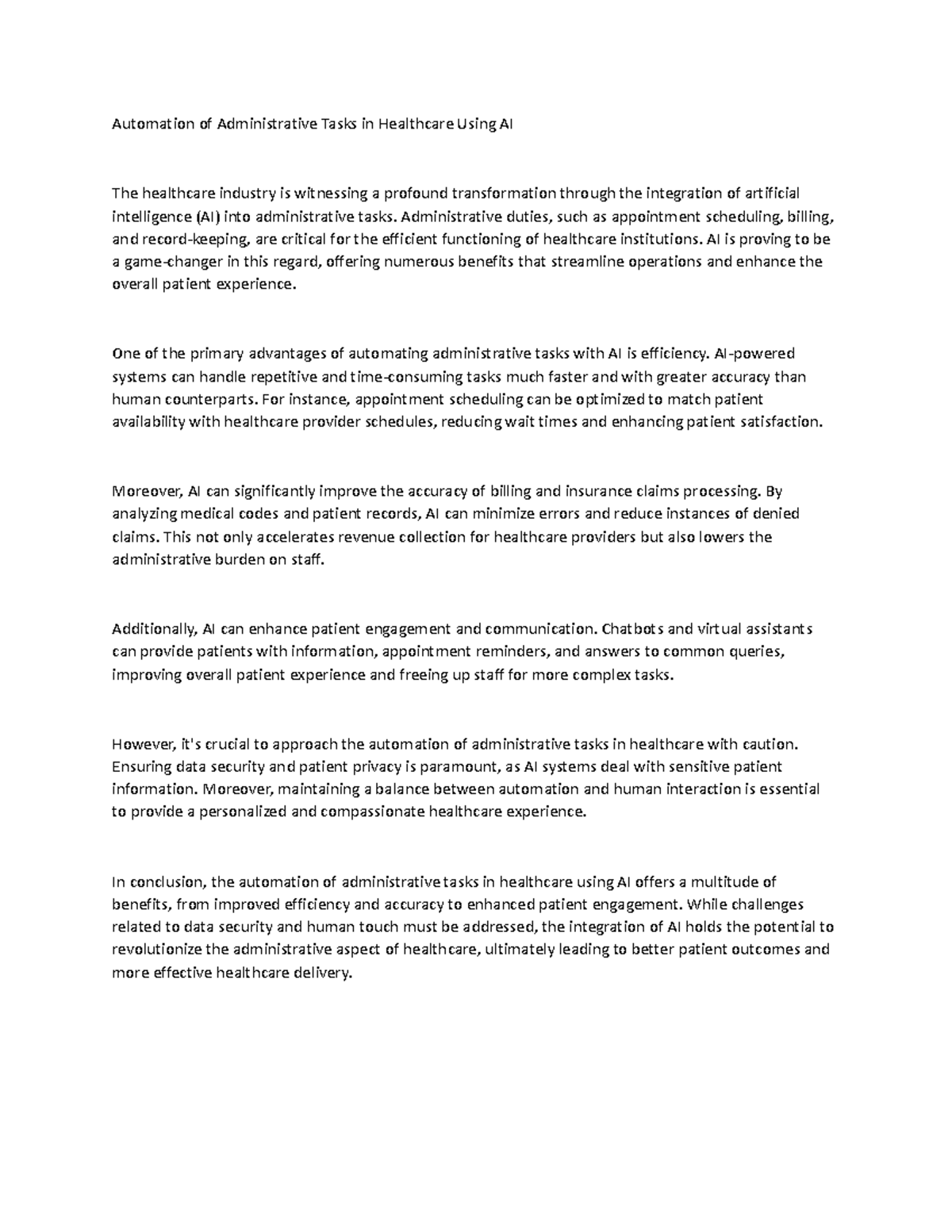 Automation of Administrative Tasks in Healthcare Using AI ...
