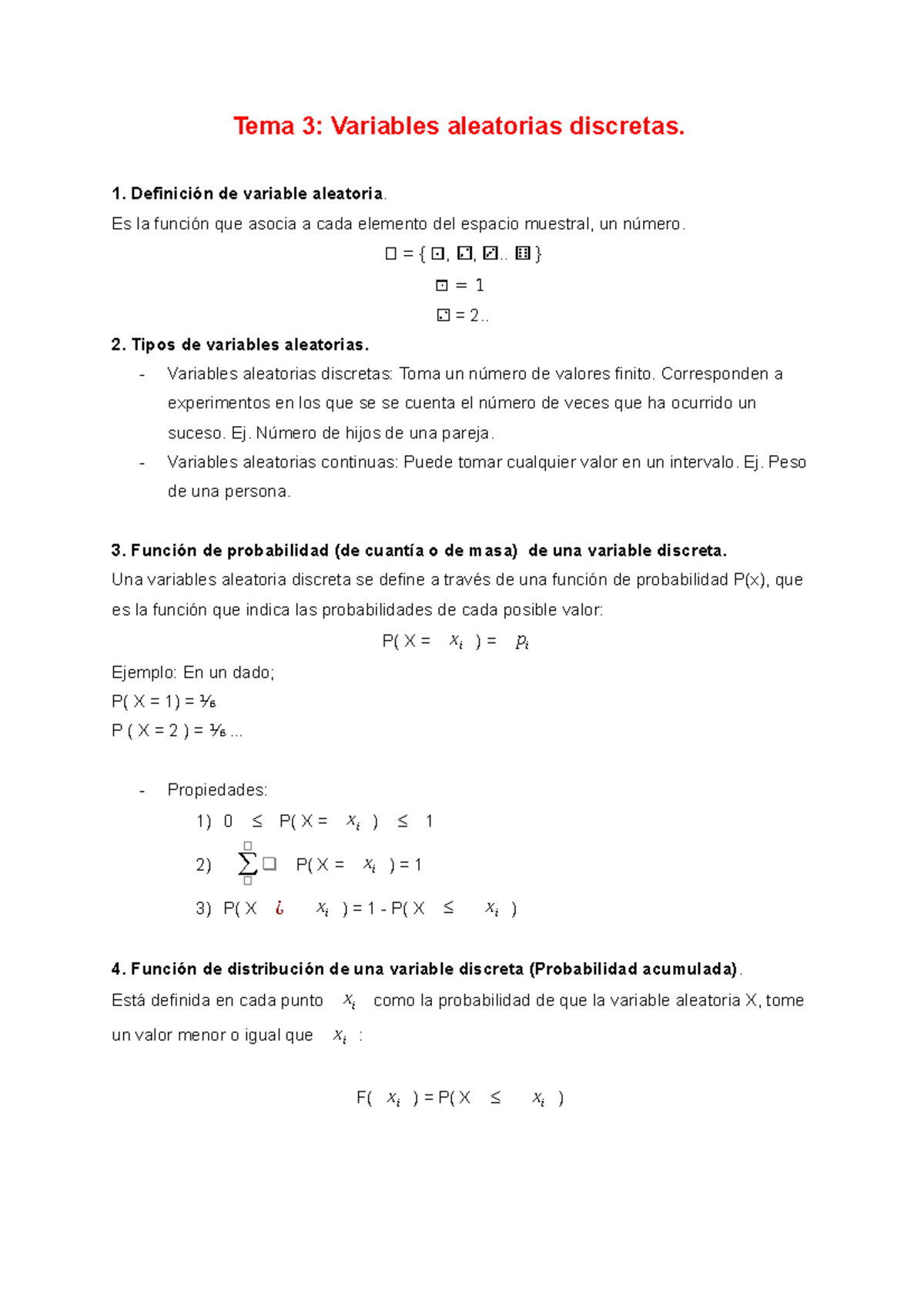 Tema-3. Variables aleatorias discretas - Definición de variable aleatoria. Es la función que ...