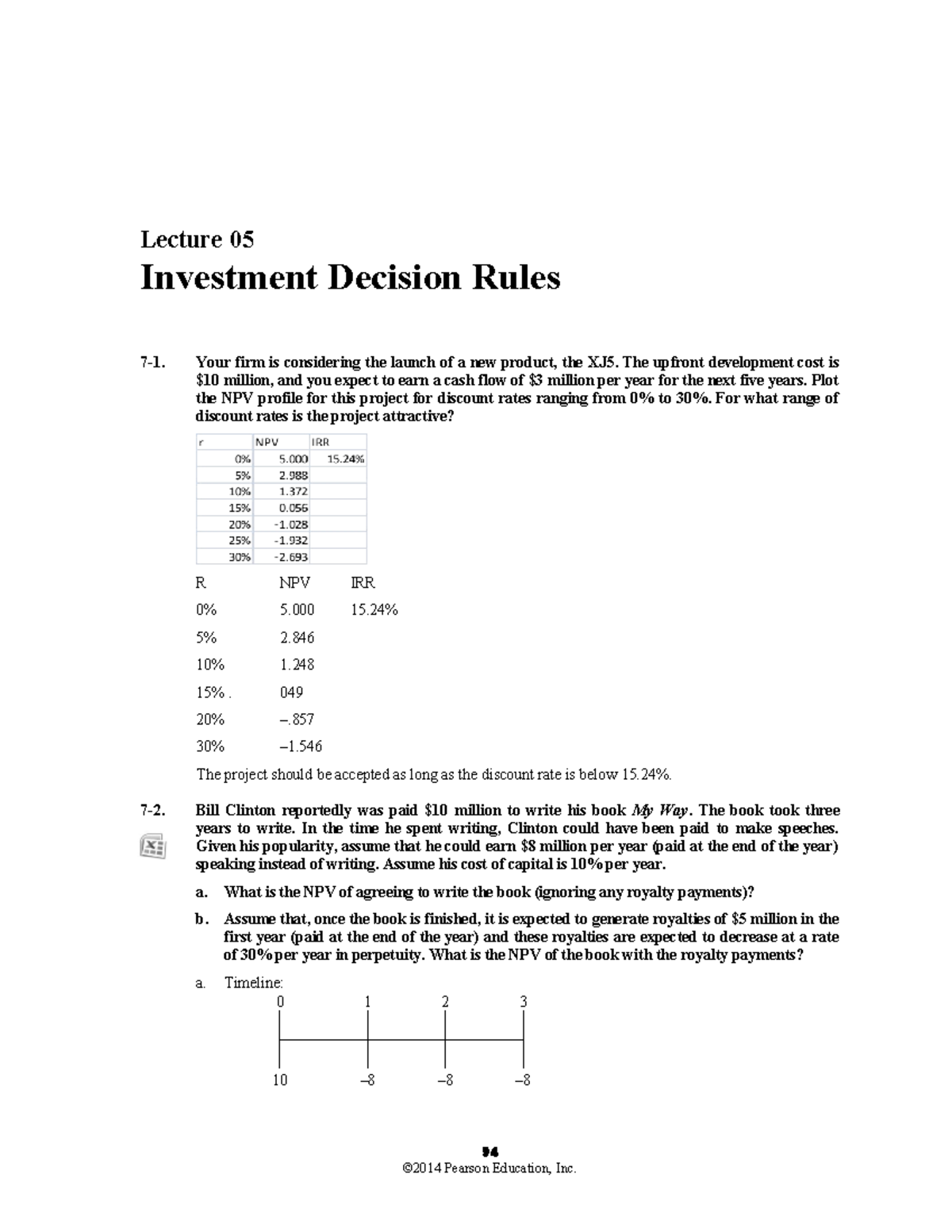 Lecture 05 problems 2020 (solutions) - Lecture 05 Investment Decision Rules 7-1. Your firm is ...