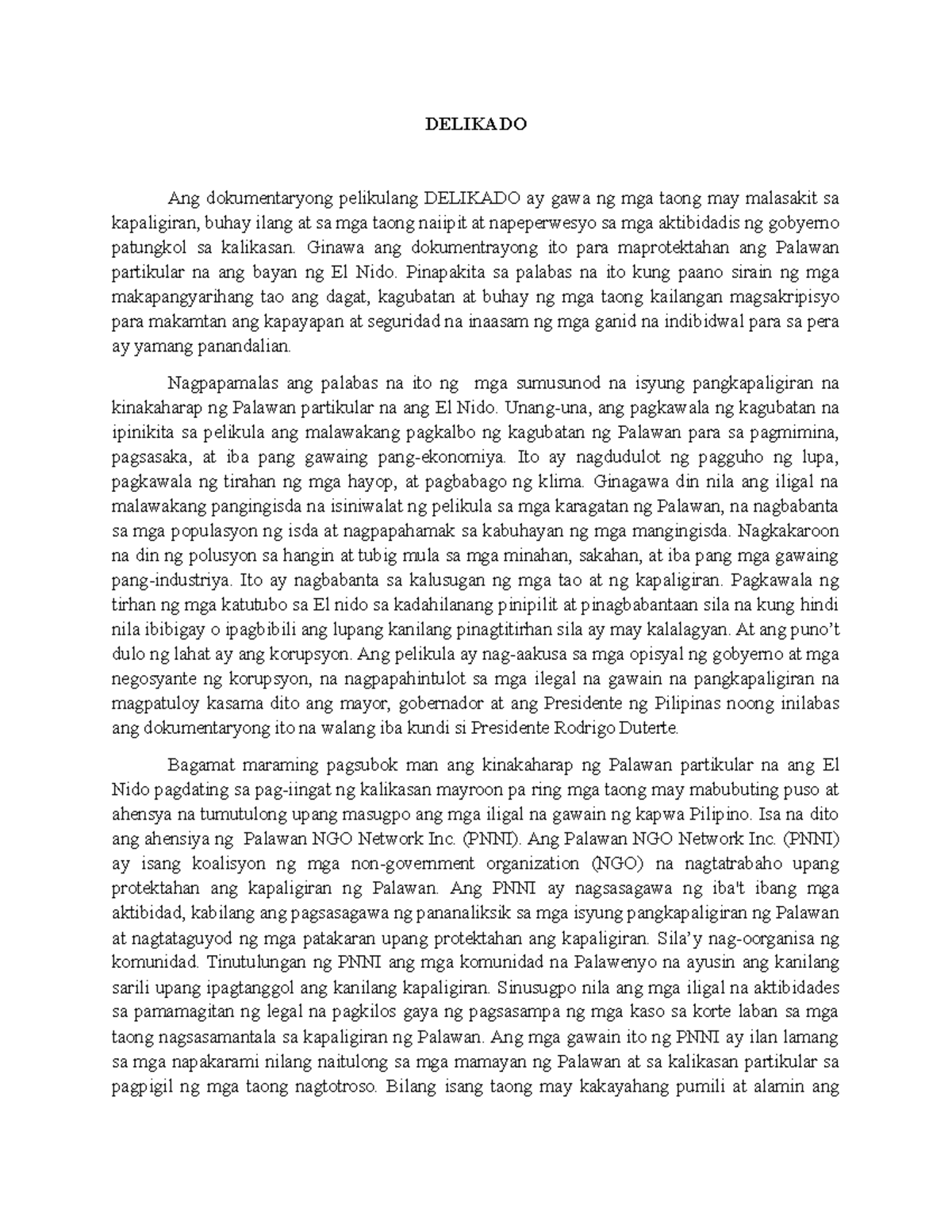 Reflection ON Delikado FILM - DELIKADO Ang dokumentaryong pelikulang ...