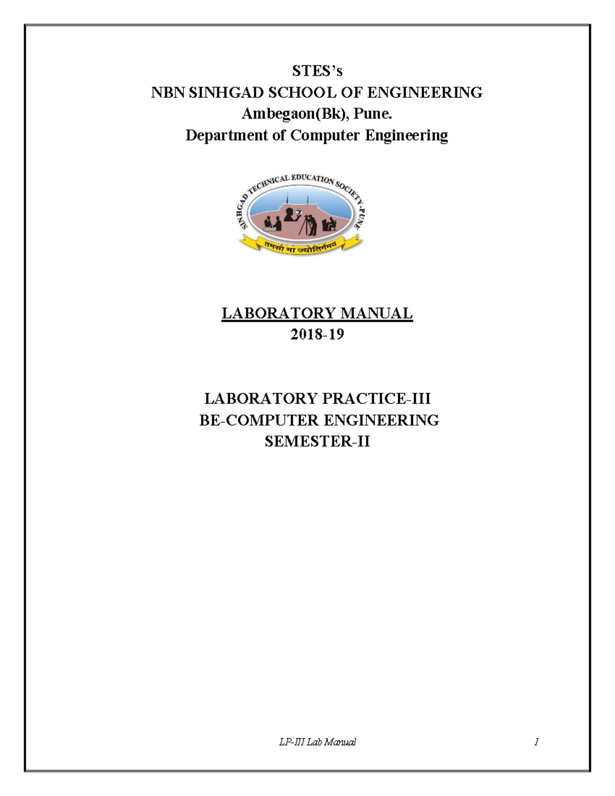 Laboratory Practices 3 Lab Manual 2021 22 Sppu University Computer Engineering Stess Nbn
