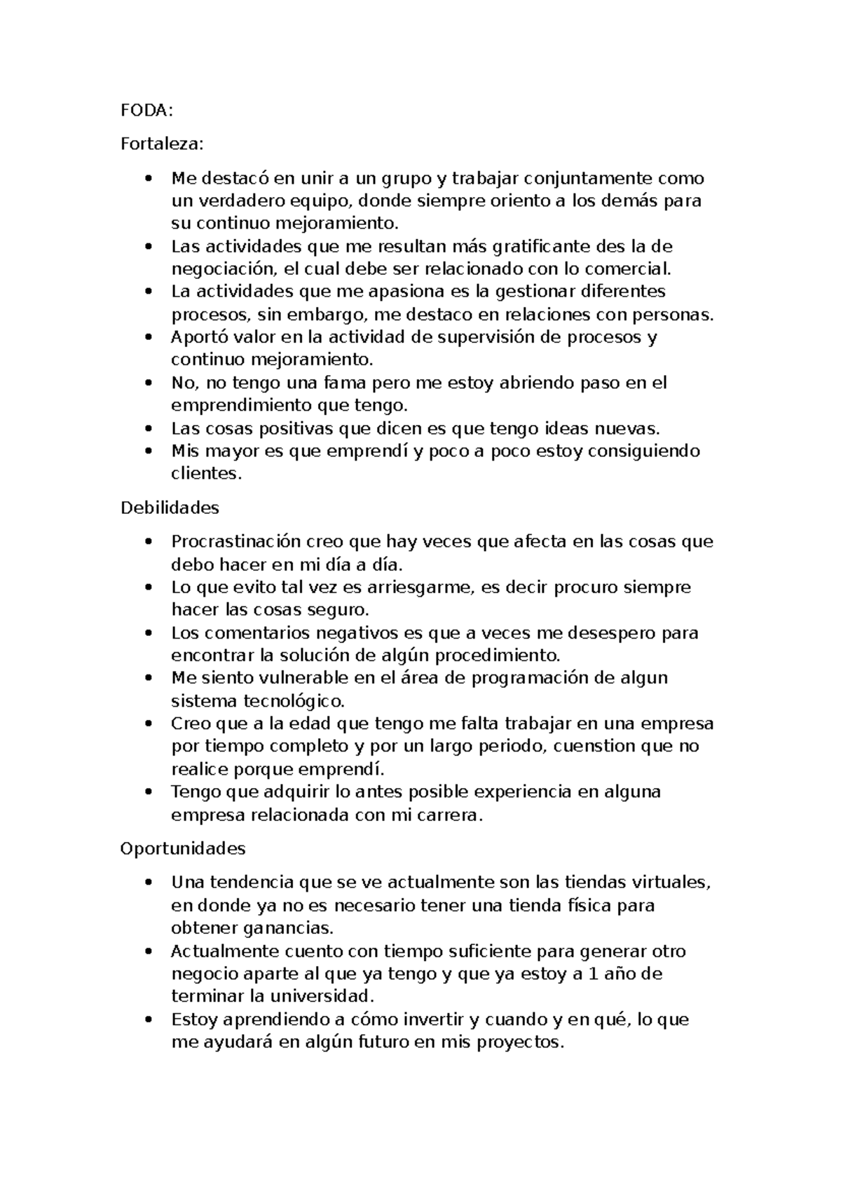 Formación para la empleabilidad - FODA: Fortaleza: Me destacó en unir a ...