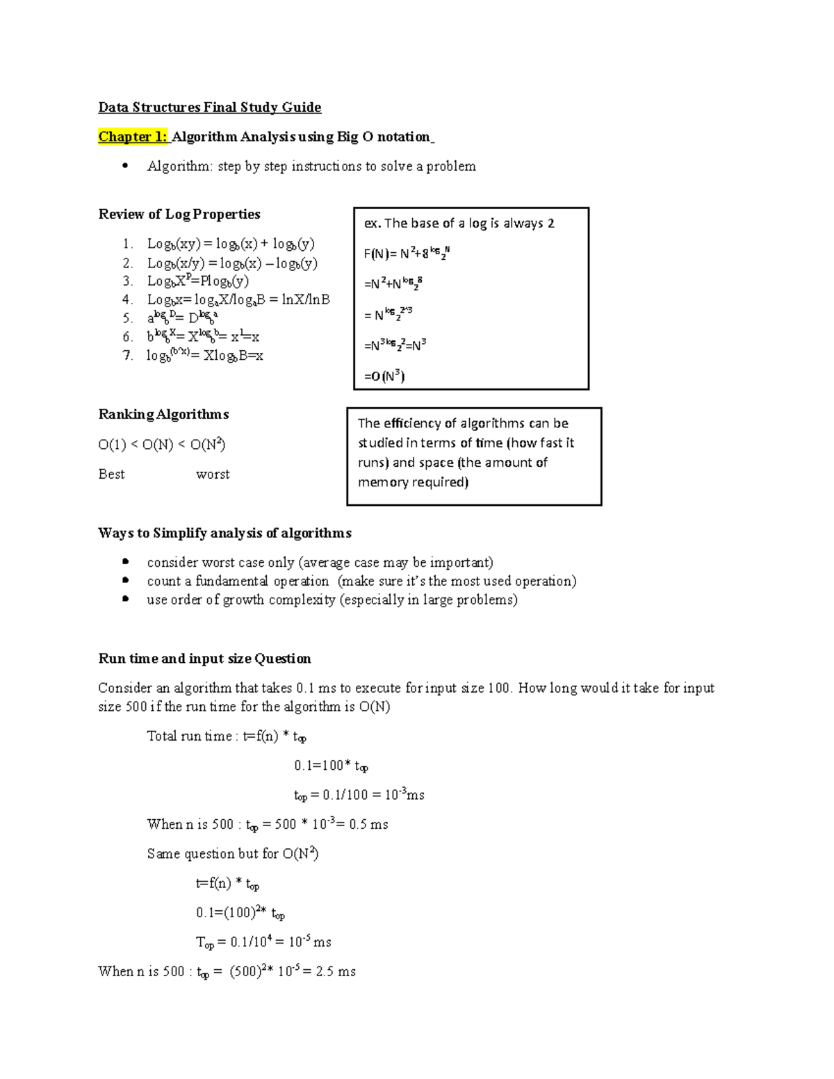 Data Structures Final Study Guide - Data Structures Final Study Guide Chapter 1: Algorithm ...