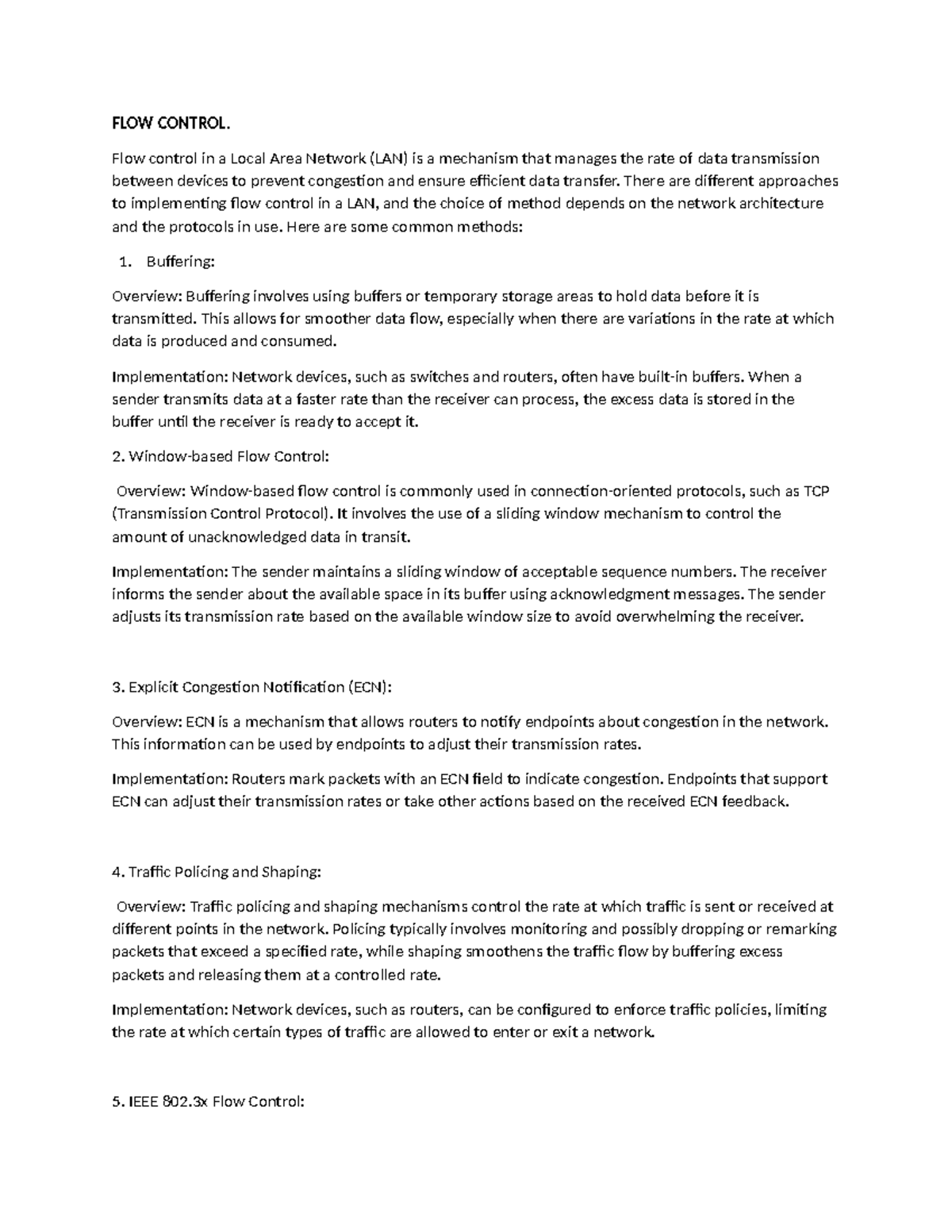 Qo S - Some short notes to revise on your exam - FLOW CONTROL. Flow ...
