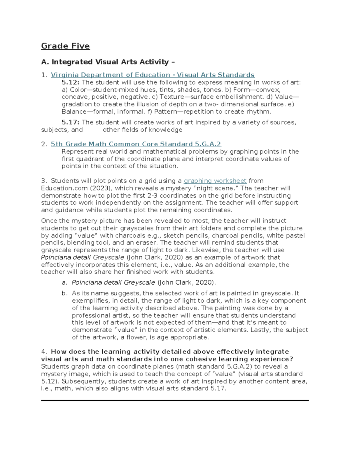TASK 1 - Integrated ARTS Activities - Grade Five A. Integrated Visual ...