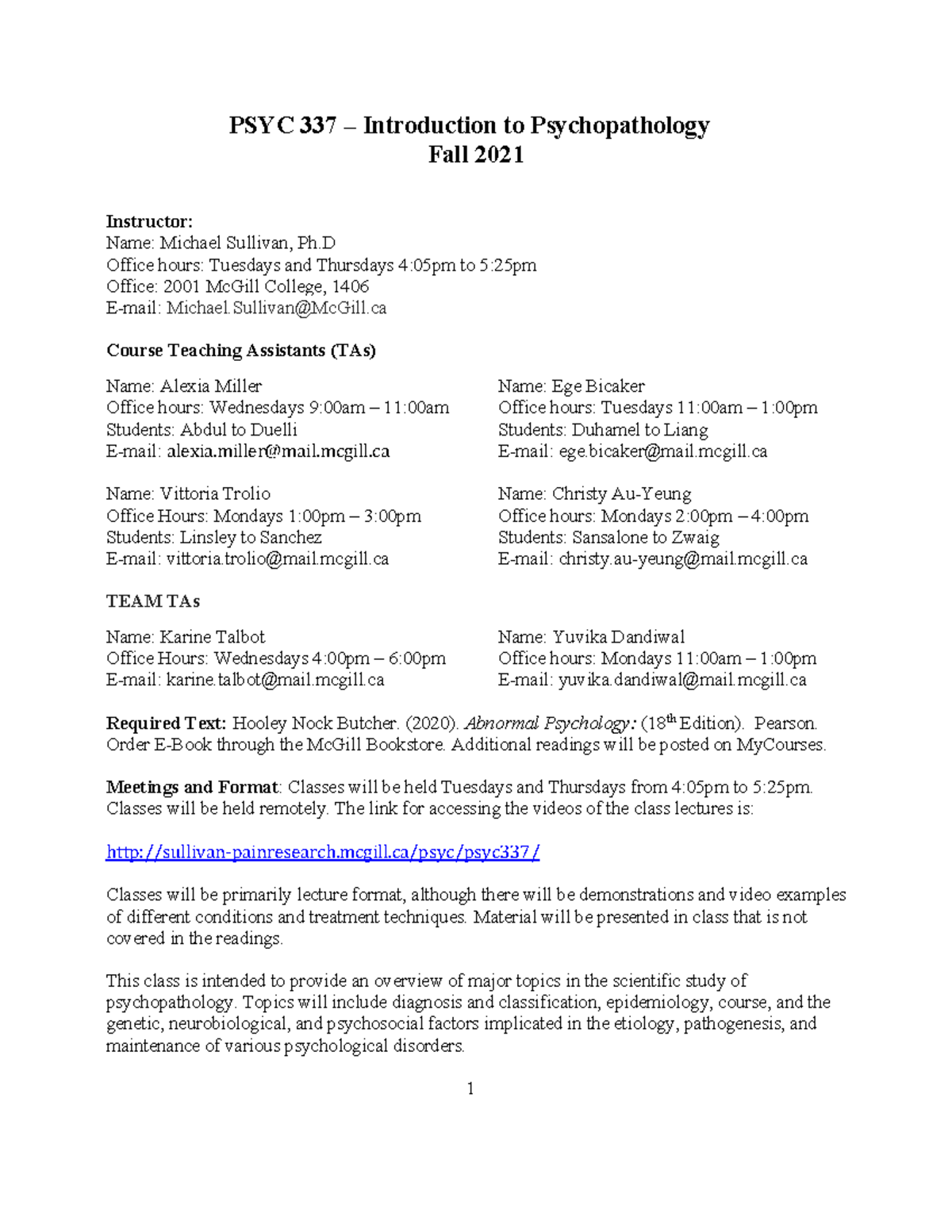 Psych 337 Fall 2021 Syllabus Sullivan - Psyc 337 - McGill - Studocu