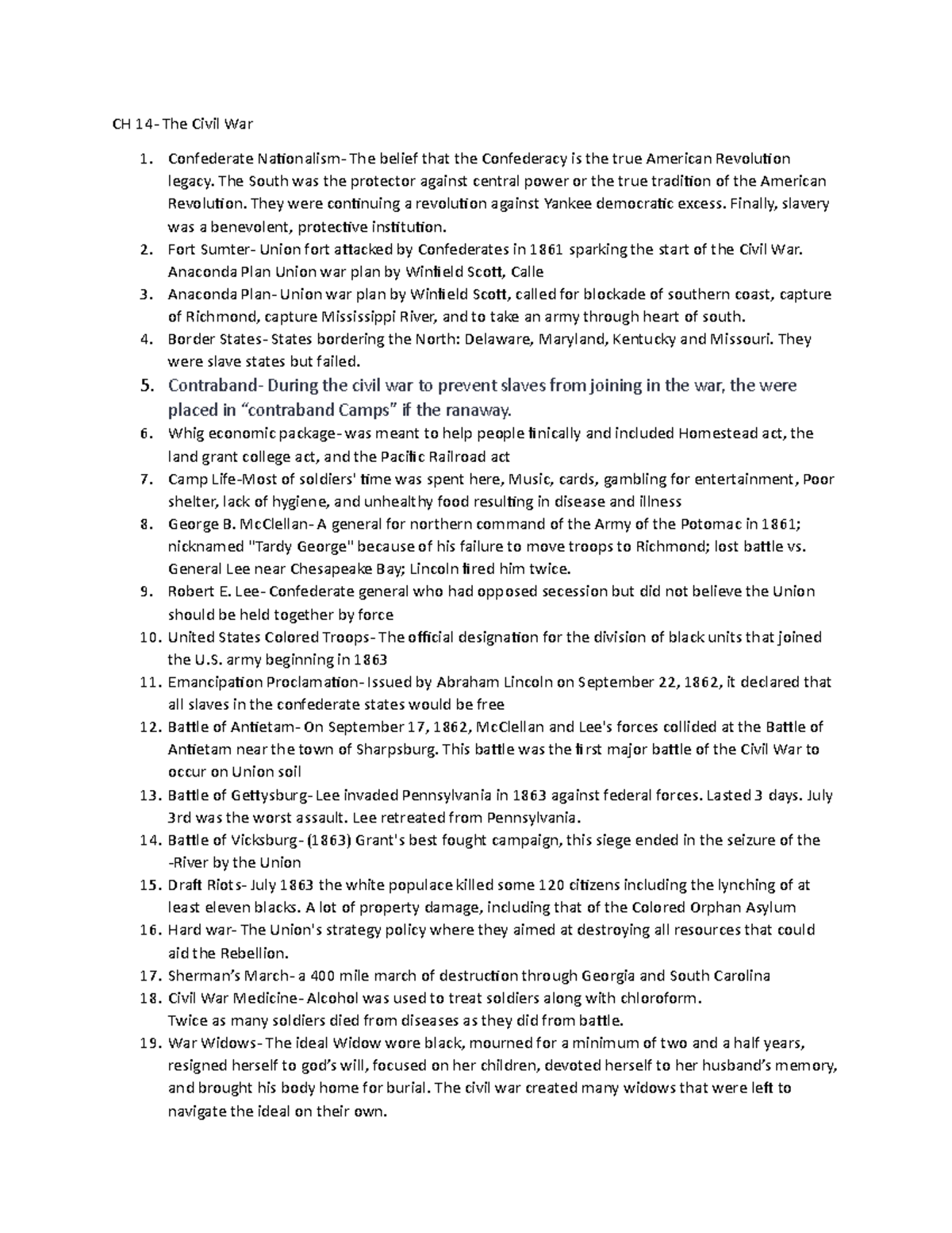 Ch14- The Civil War - Key terms from Chapter - CH 14- The Civil War ...