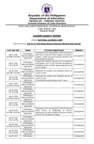 Narrative- Report Insetslac - NARRATIVE REPORT ON SLAC/INSET TRAINING I ...