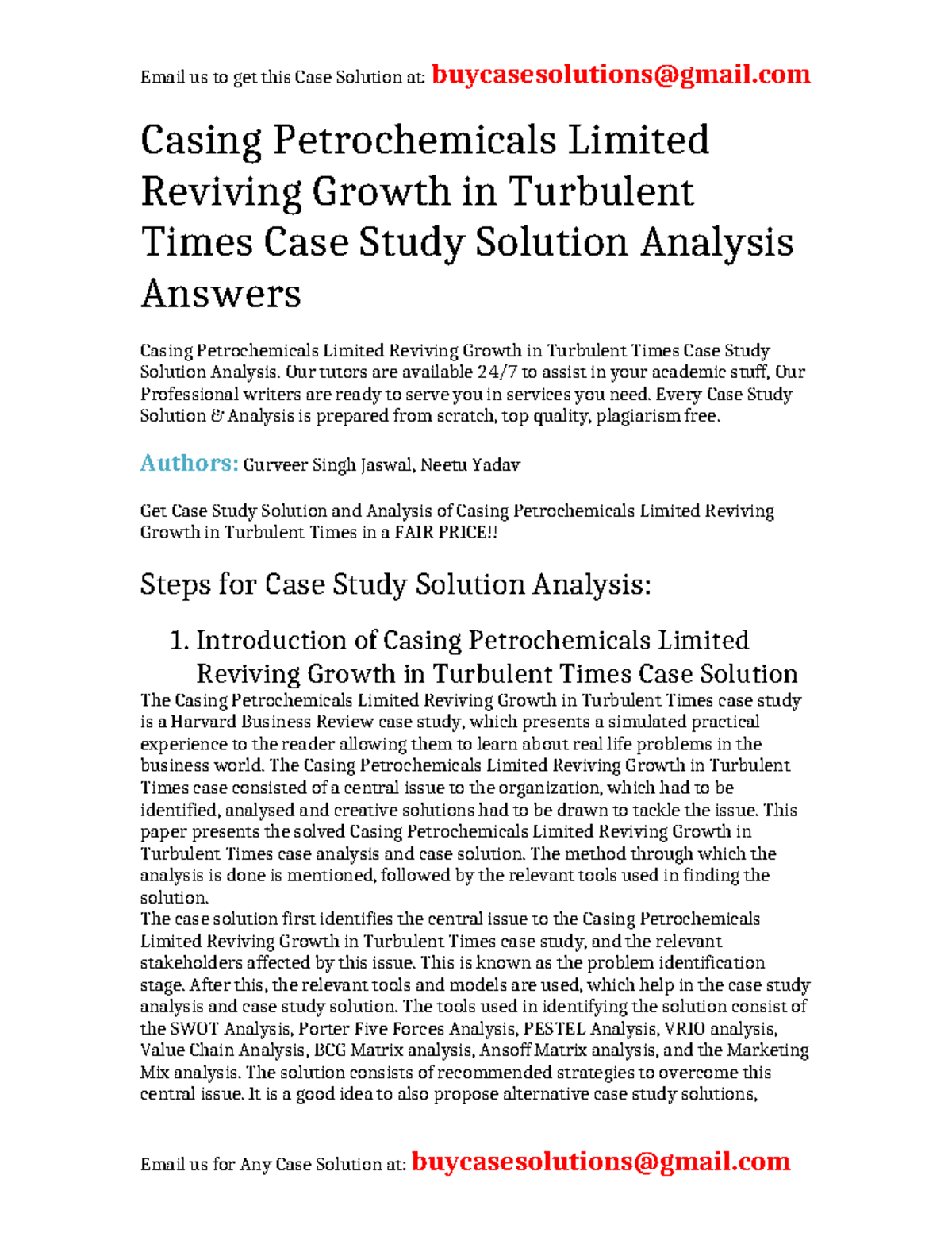 Case Solution Casing Petrochemicals Limited Reviving Growth in ...