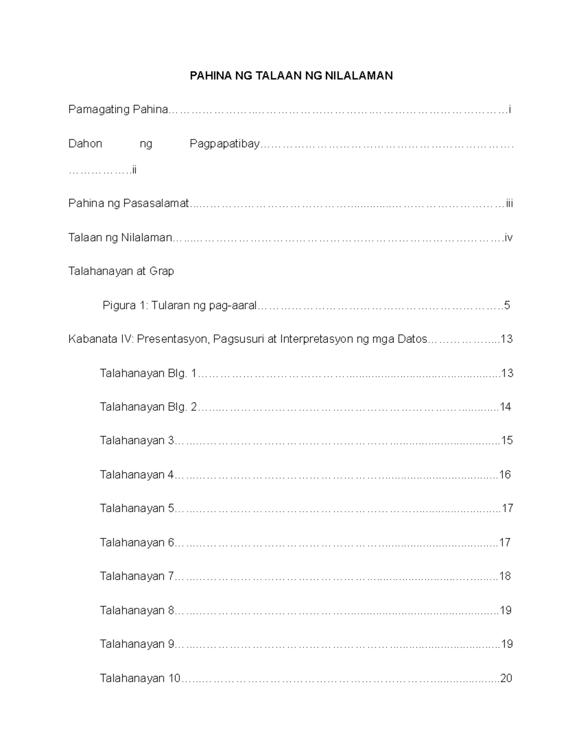 Pahina NG Talaan NG Nilalaman - PAHINA NG TALAAN NG NILALAMAN ...