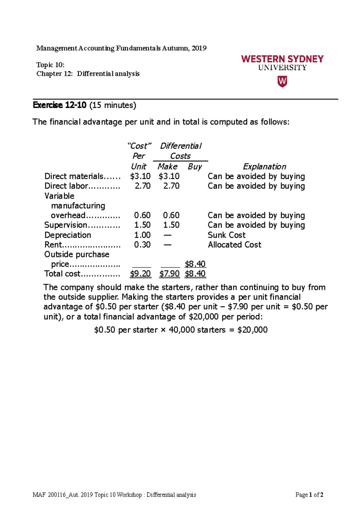 Topic 10 Differential analysis - Management Accounting Fundamentals ...