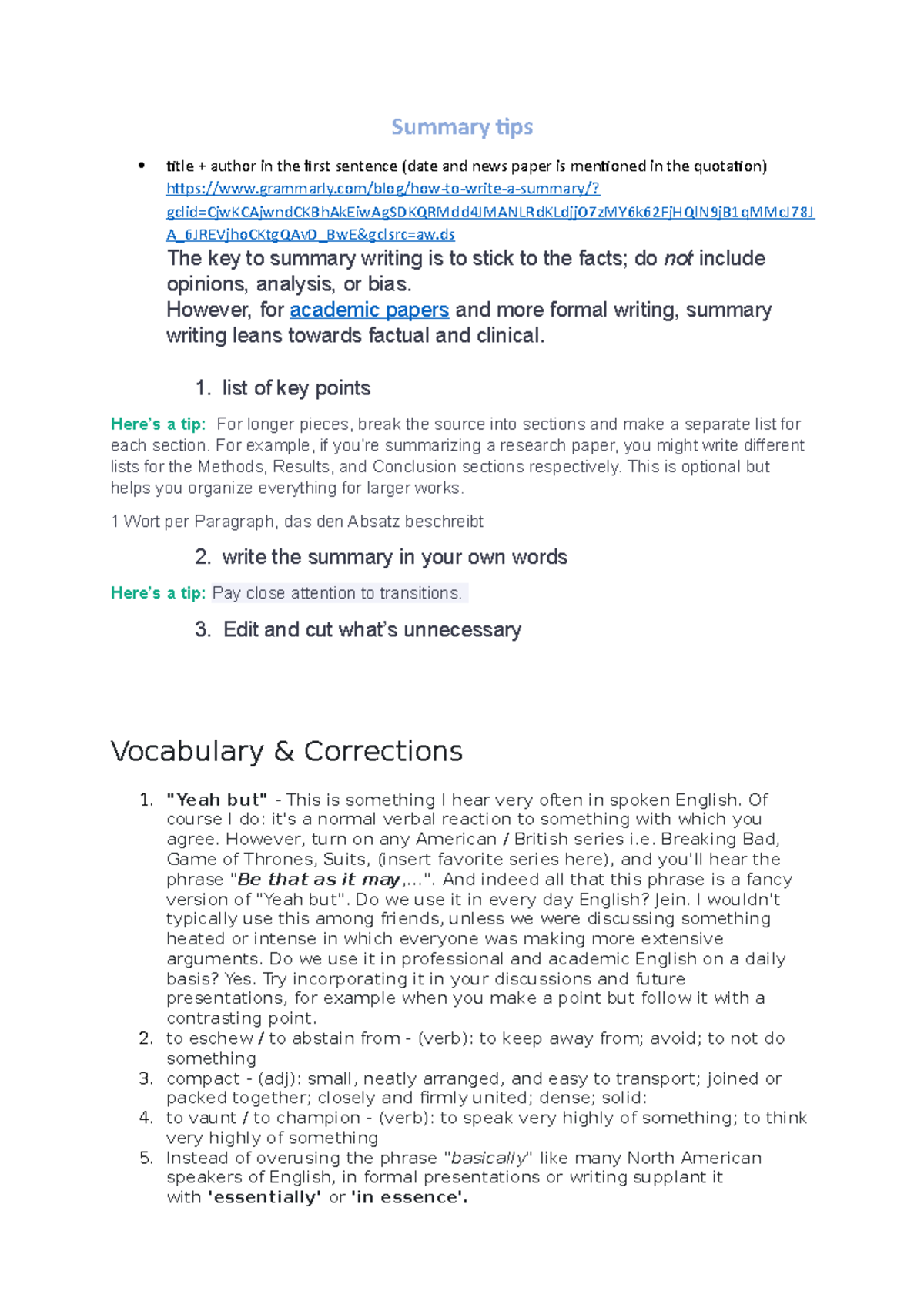 Tips and corrections - Summary tips title + author in the first ...