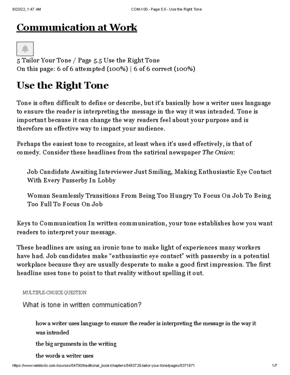 COM-100 - Page 5.5 - Use the Right Tone - Communication at Work 5 ...