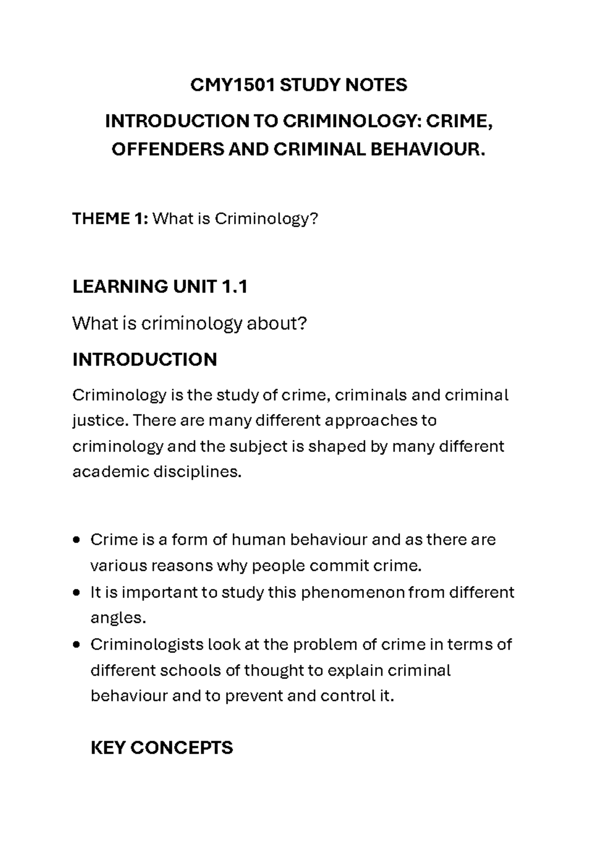 CMY1501 Theme 1 Study Notes - CMY1501 STUDY NOTES INTRODUCTION TO ...