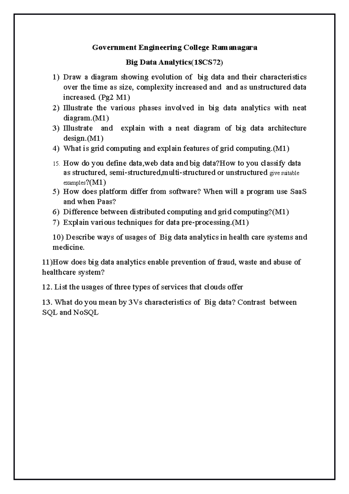 BDAm1 questions-1 - Good - Government Engineering College Ramanagara ...