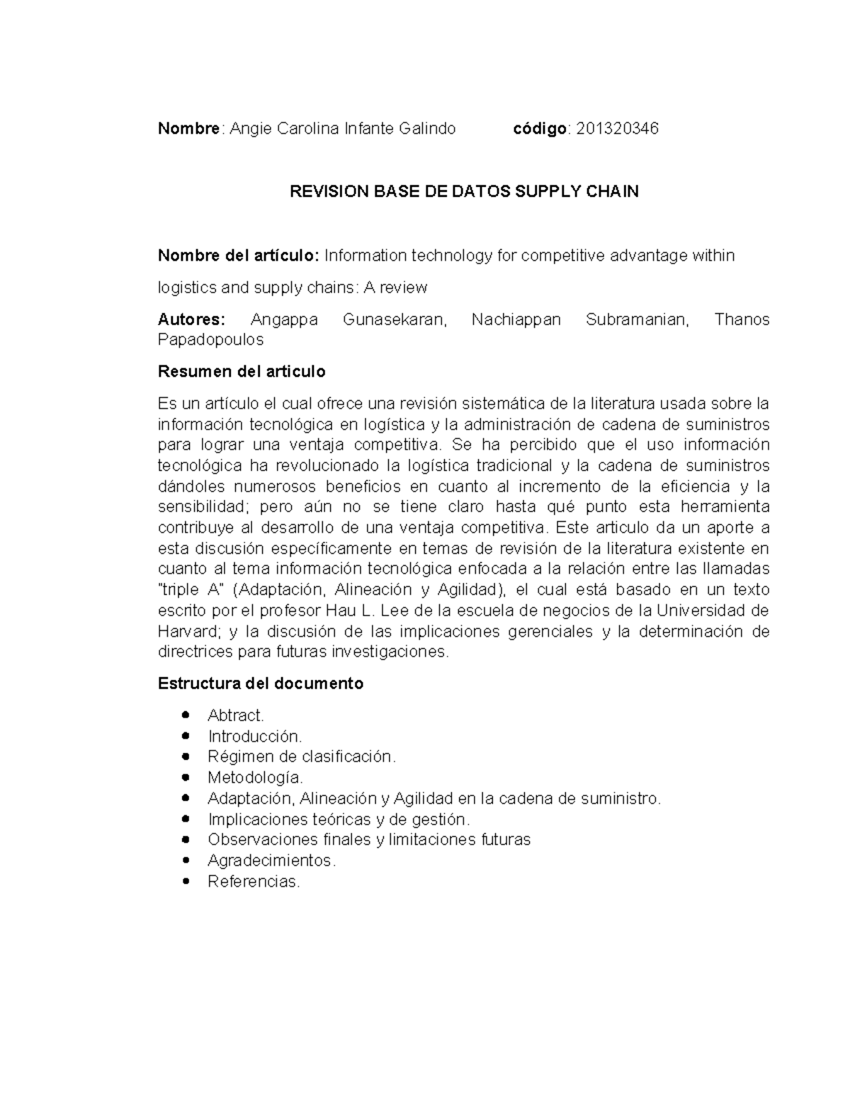 Articulo Supply Chain Carolina Infante - Nombre: Angie Carolina Infante ...