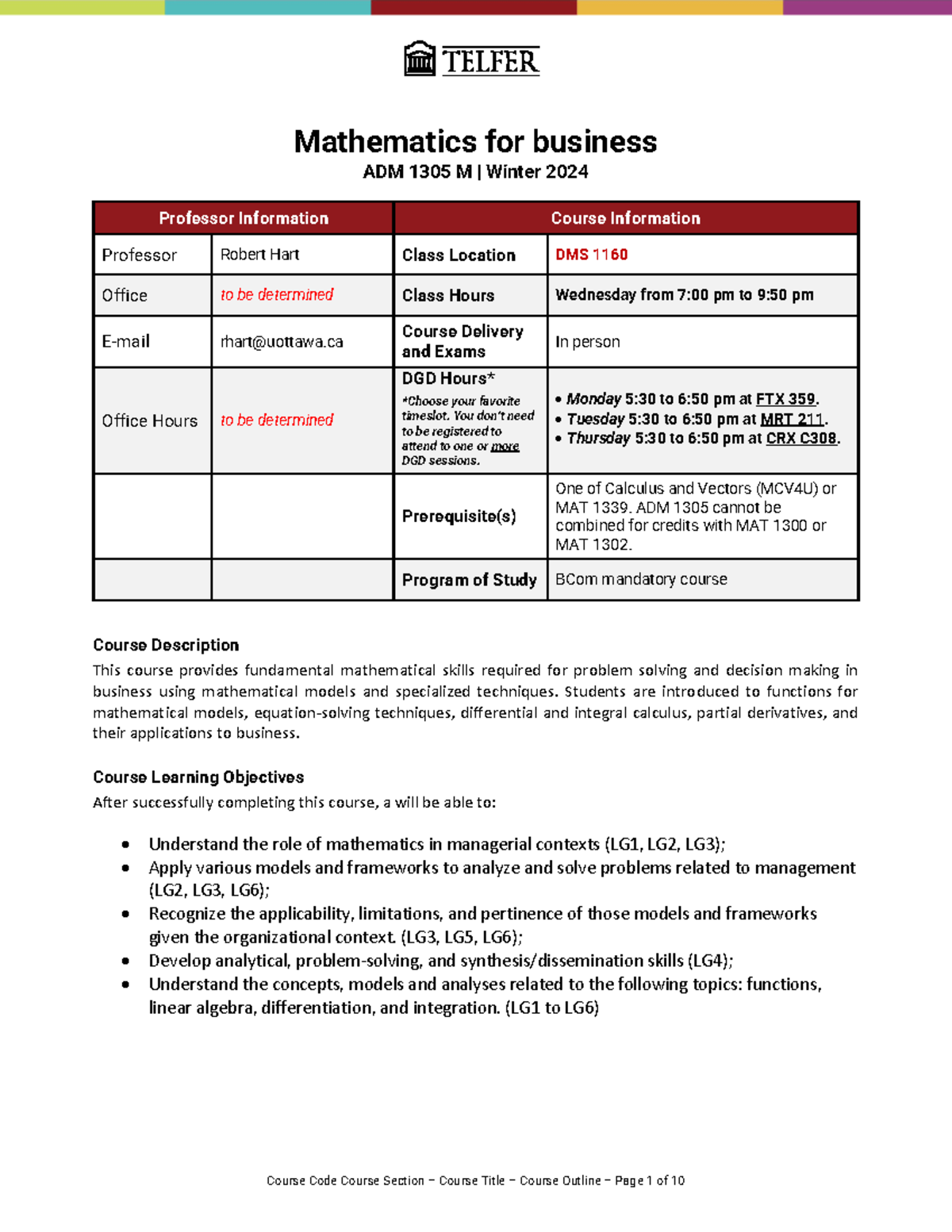 ADM 1305 2024 M Syllabus - Mathematics for business ADM 1305 M | Winter ...