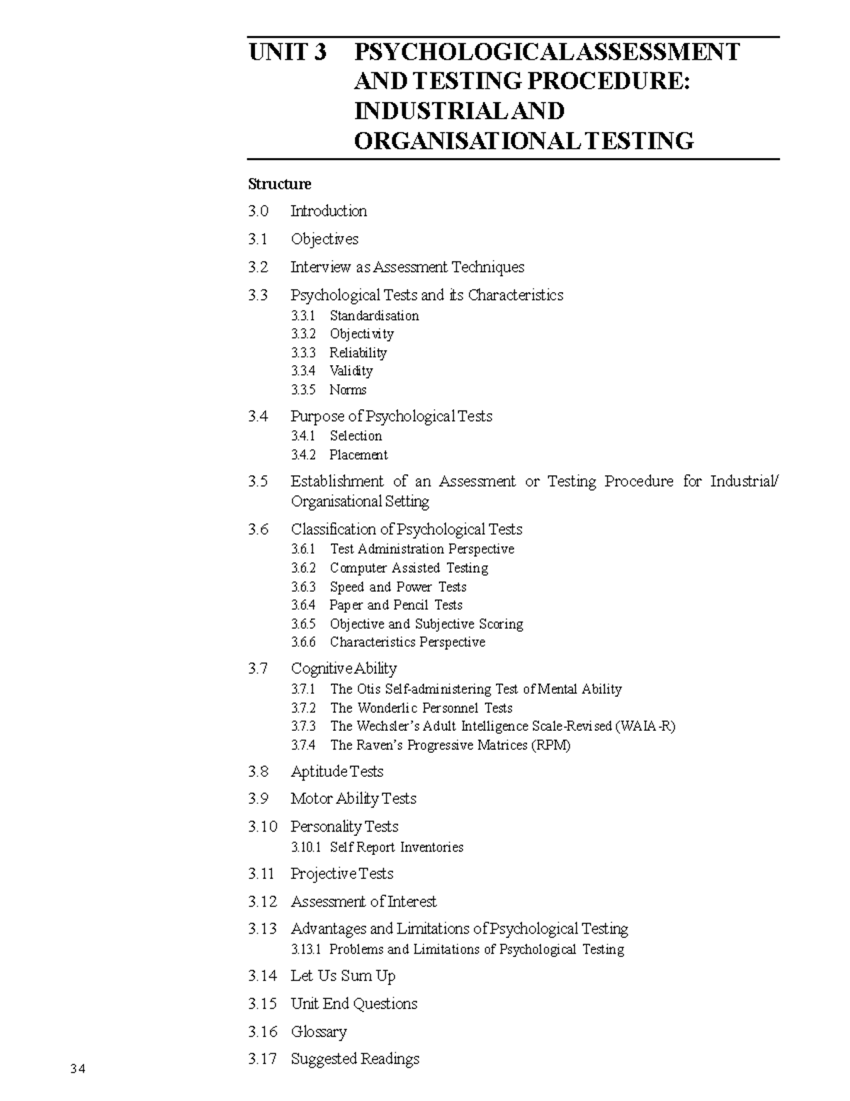 Unit-3 - UNIT 3 PSYCHOLOGICAL ASSESSMENT AND TESTING PROCEDURE ...