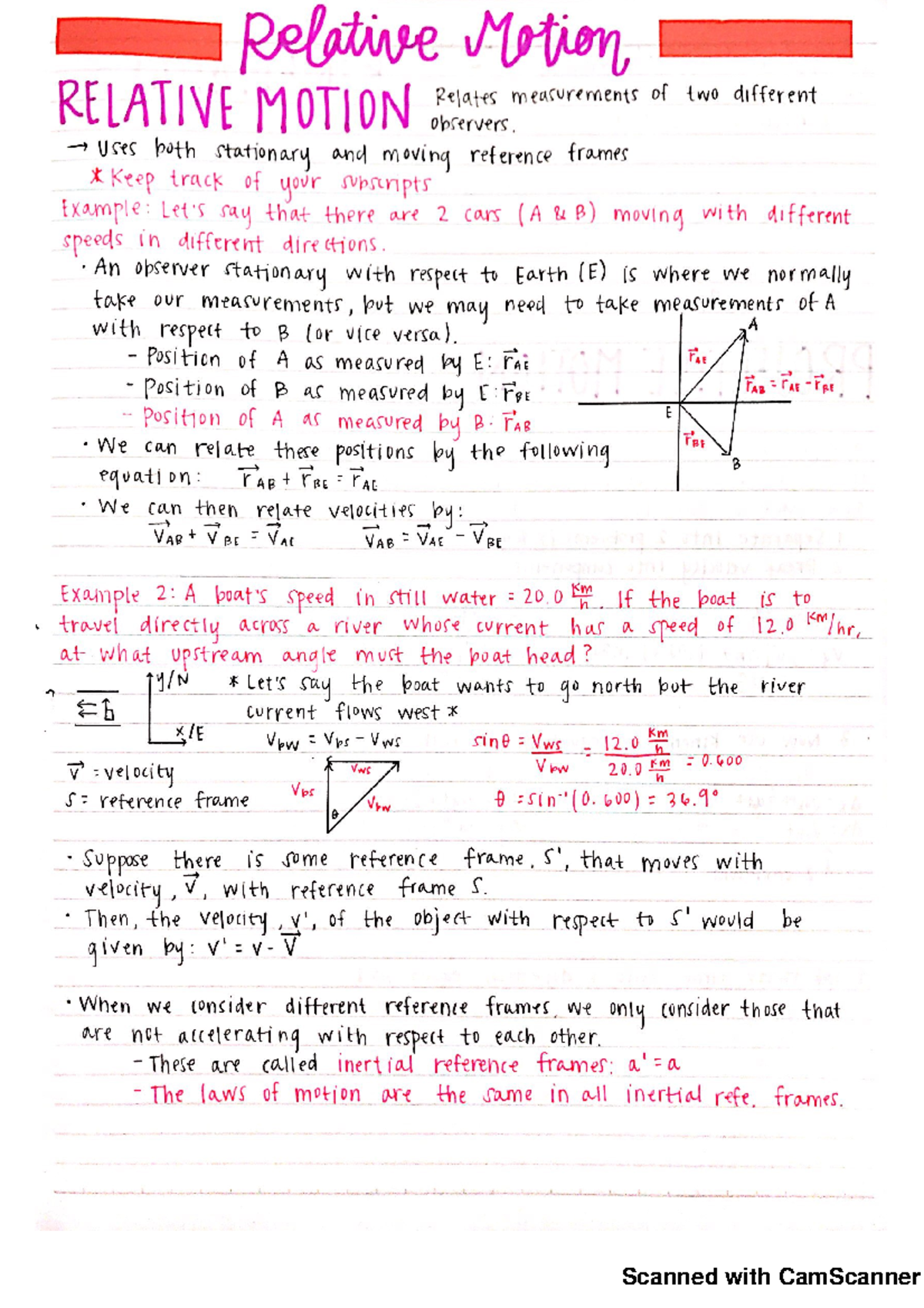 Relative Motion - Uses both stationary and moving reference frames Keep ...