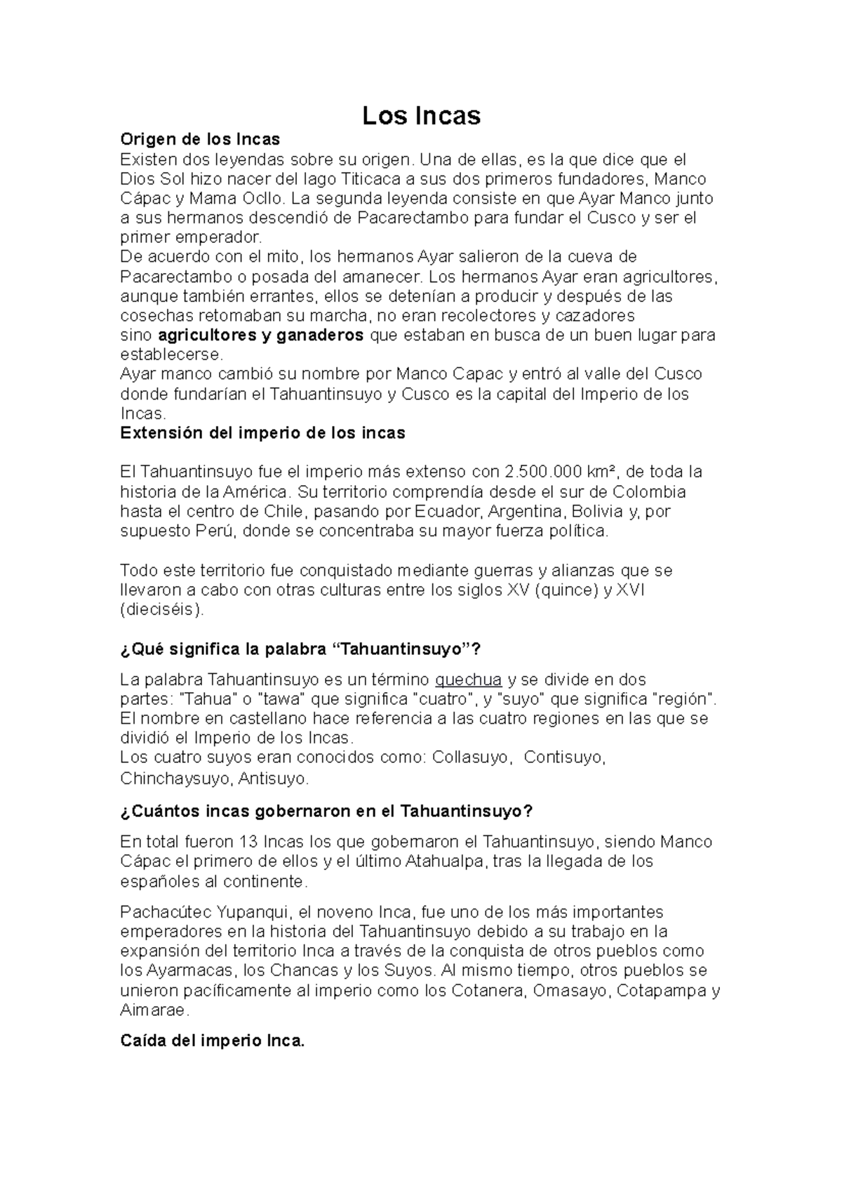 Los incas de Gustavo - Hola - Los Incas Origen de los Incas Existen dos ...