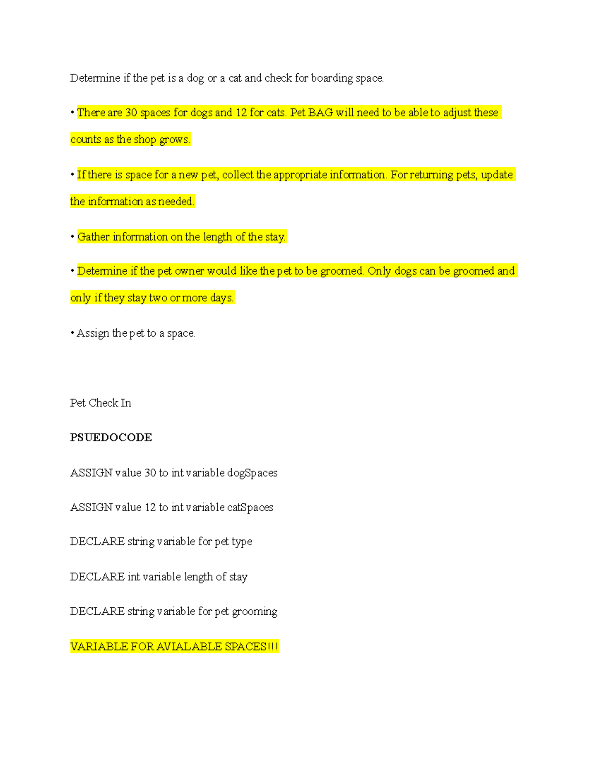 Module One Milestone Psuedocode - Determine if the pet is a dog or a ...