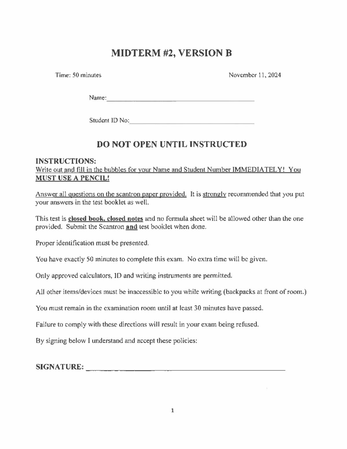 2024 sec 1 midterm 2 version B Solutions - MIDTERM VERSION B Time: 50 ...