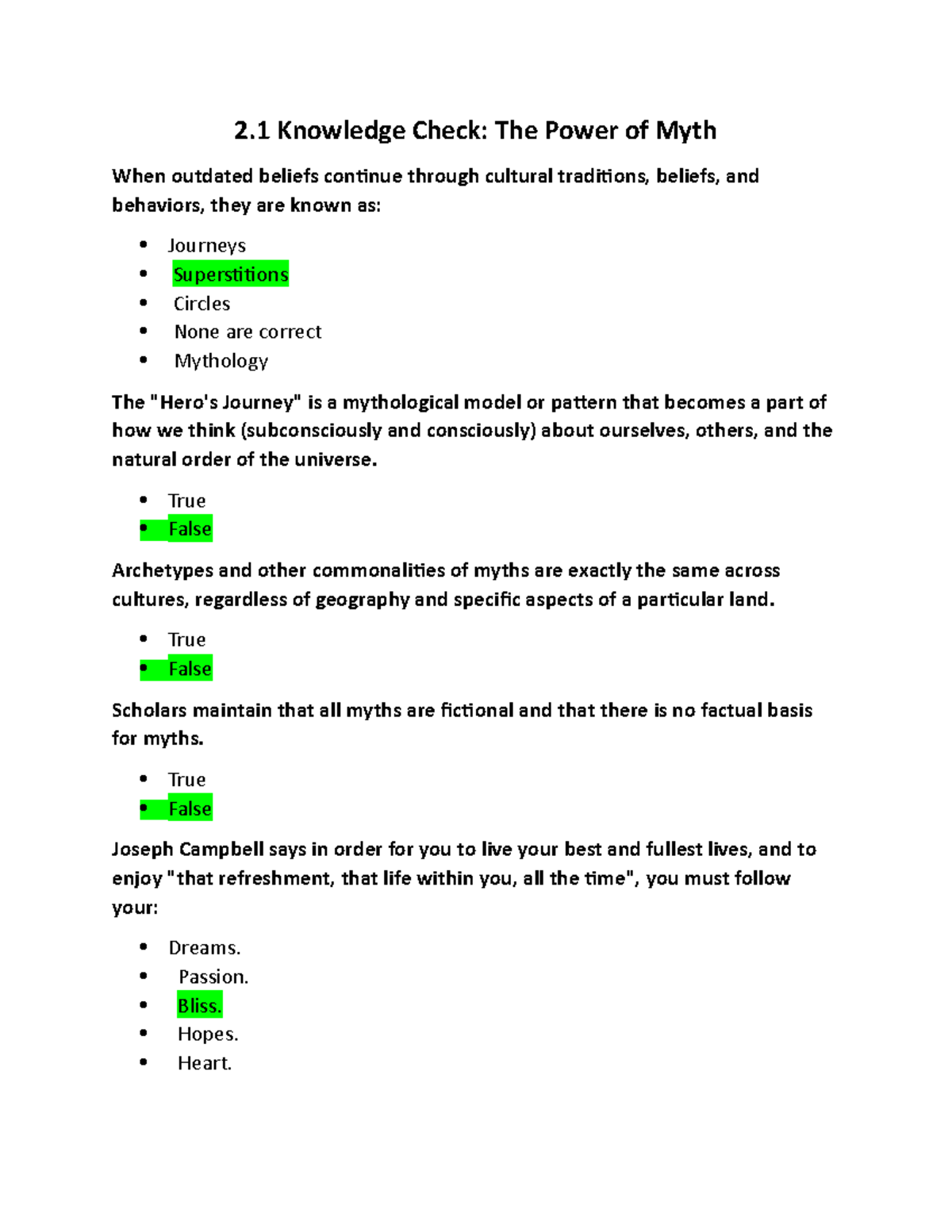 The Power of Myth - F. Merksamer - 2 Knowledge Check: The Power of Myth ...