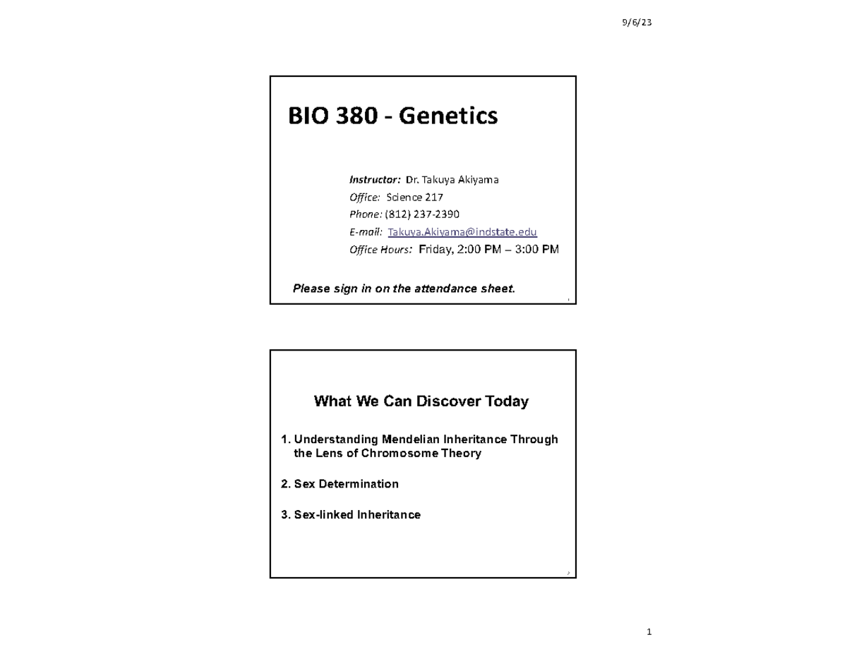 BIO 380 - Lecture 06-Canvas - 1 BIO 380 - Genetics Instructor: Dr ...