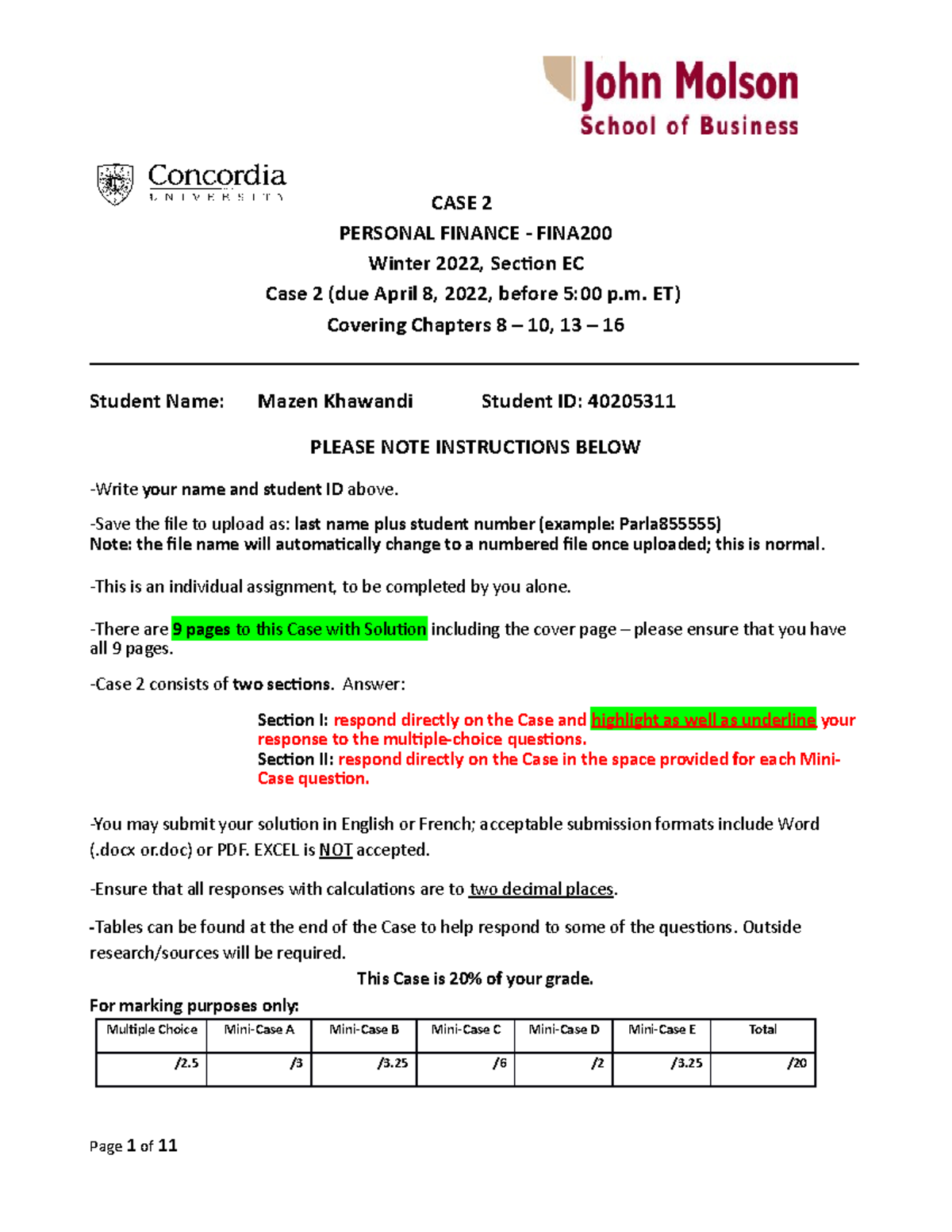 Case 2 Instructions - assignment with everything done for case 2 - CASE ...