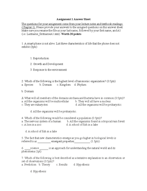 A2 - answer sheet - Assignment 2 Answer Sheet The questions for your ...