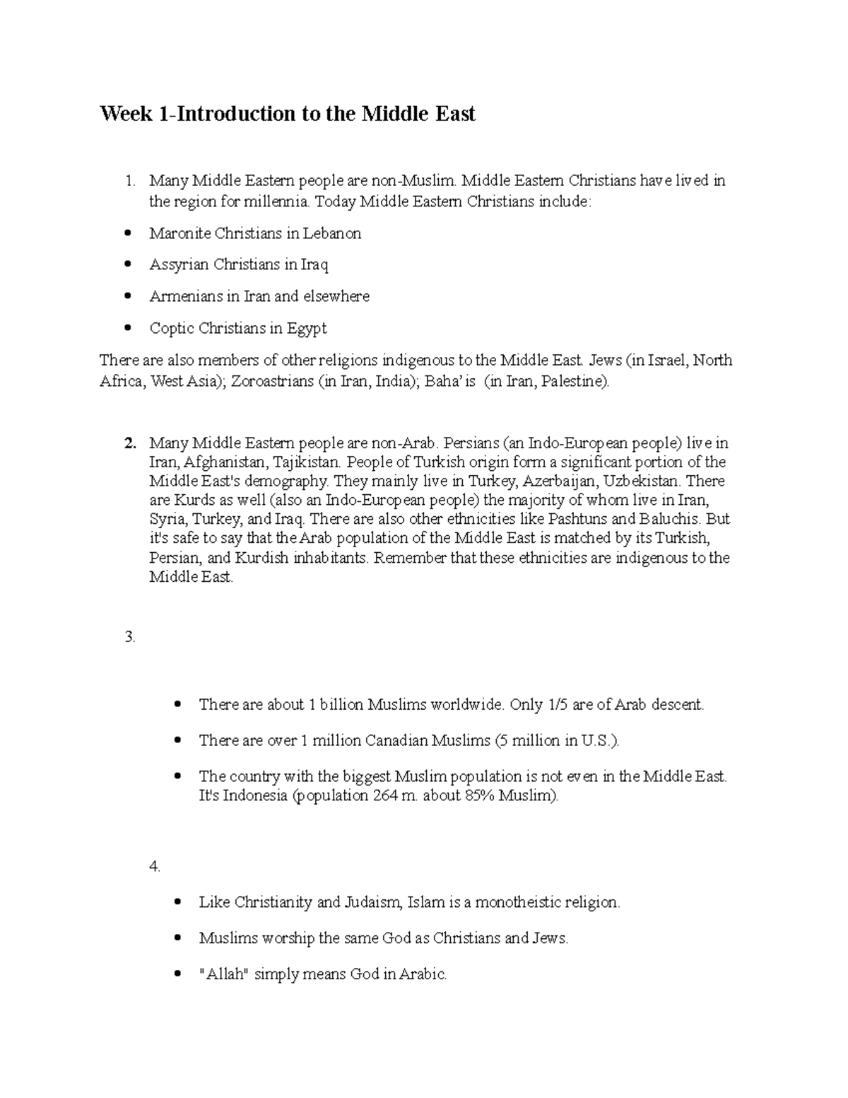 Chapter Notes - Week 1-Introduction to the Middle East Many Middle ...