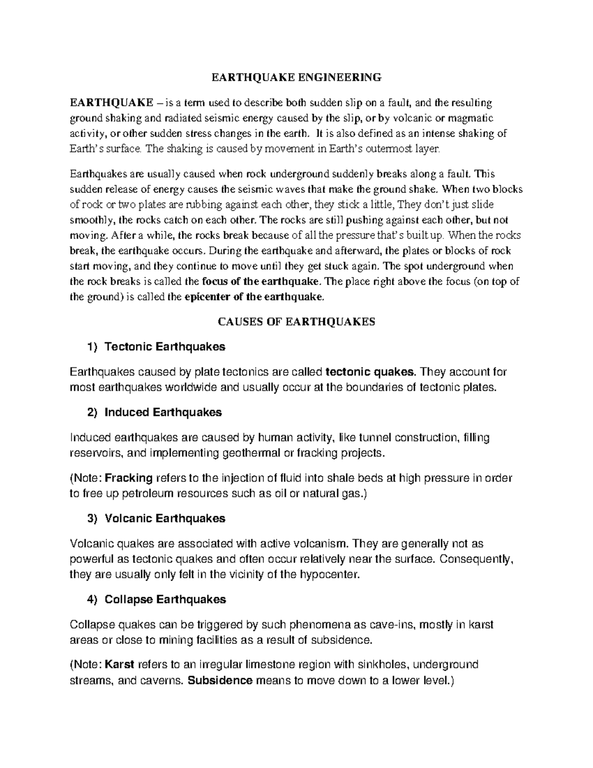 Basic Concepts OF Earthquakes - EARTHQUAKE ENGINEERING EARTHQUAKE – is ...