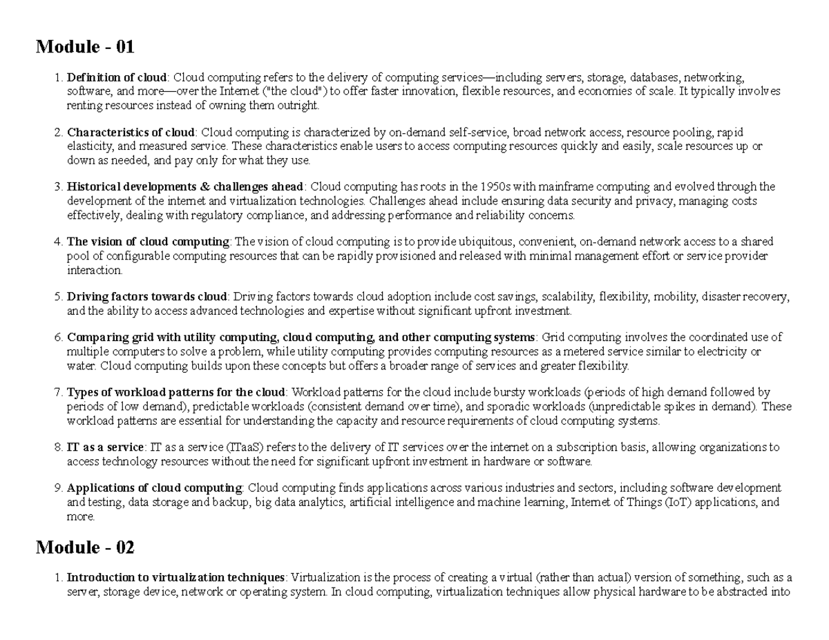 Cloud computing all module notes - Module - 01 Definition of cloud ...