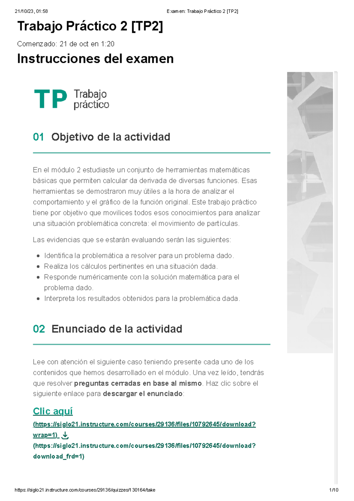 Examen Trabajo Práctico 2 [TP2]-5 - Trabajo Práctico 2 [TP2] Comenzado: 21 de oct en 1: - Studocu